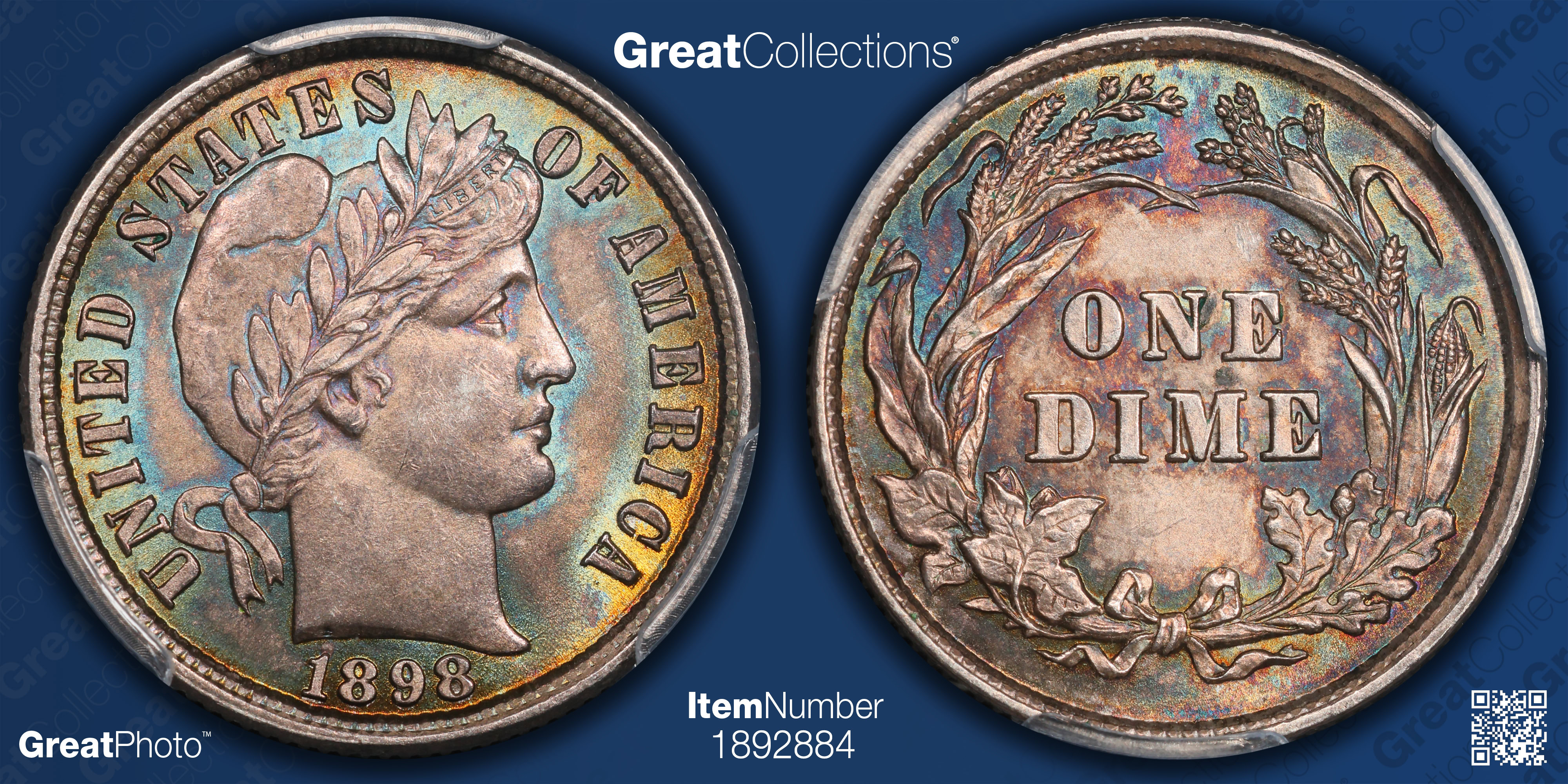 1898 Barber Dime PCGS MS-63 (Toned) (Item 1892884) | GreatCollections ...