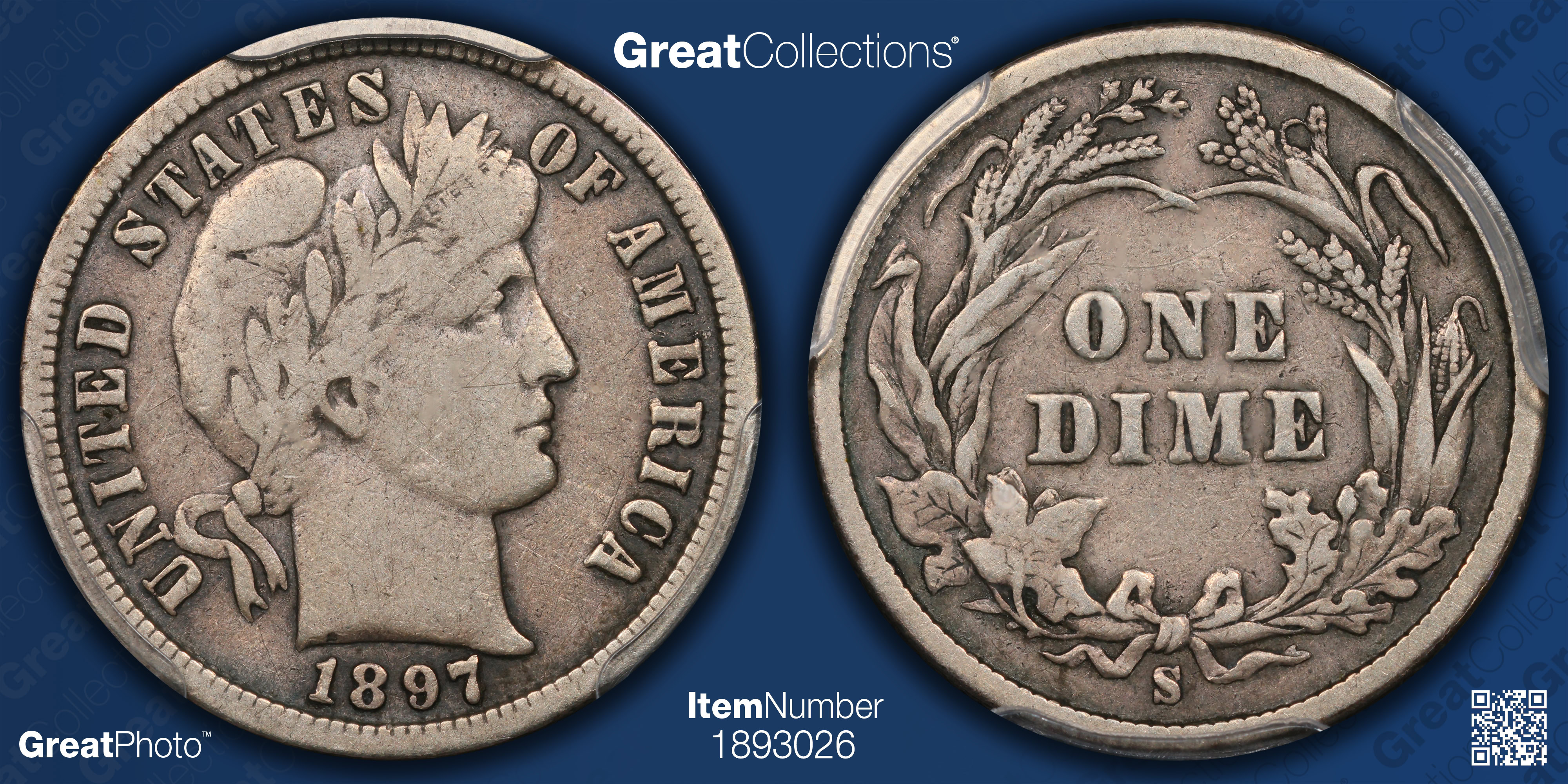 1897-S Barber Dime PCGS F-15 (Item 1893026) | GreatCollections Coin ...