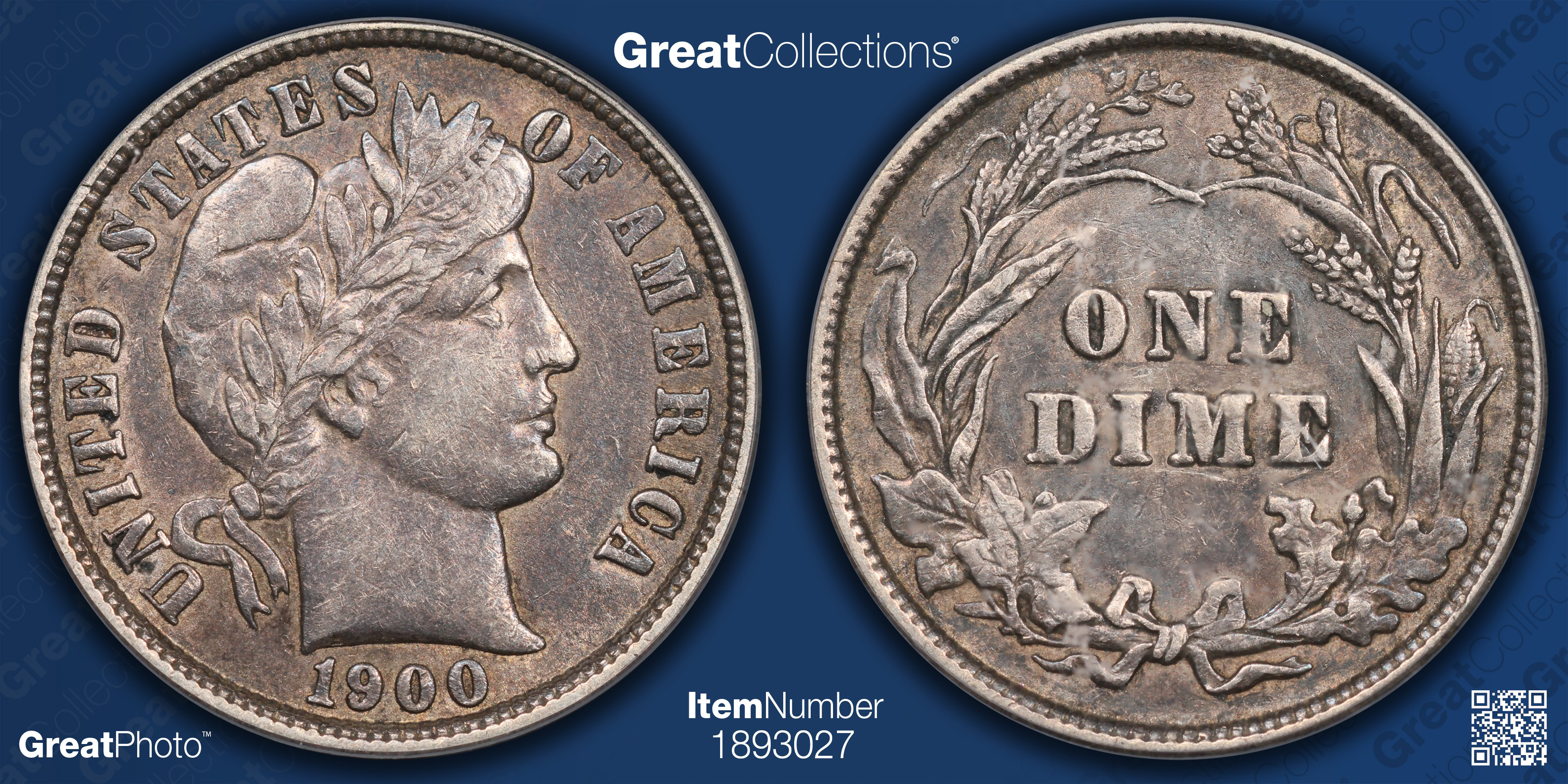 1900 Barber Dime PCGS XF-45 (Item 1893027) | GreatCollections Coin Auctions