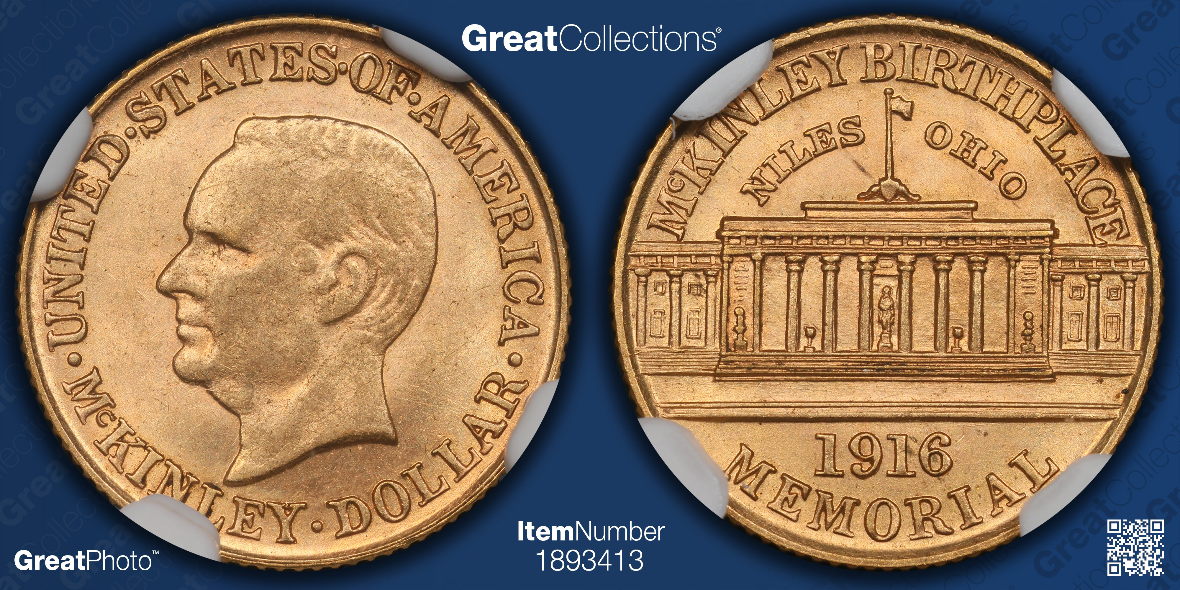 1916 McKinley Gold Dollar NGC AU-58 (Item 1893413) | GreatCollections ...