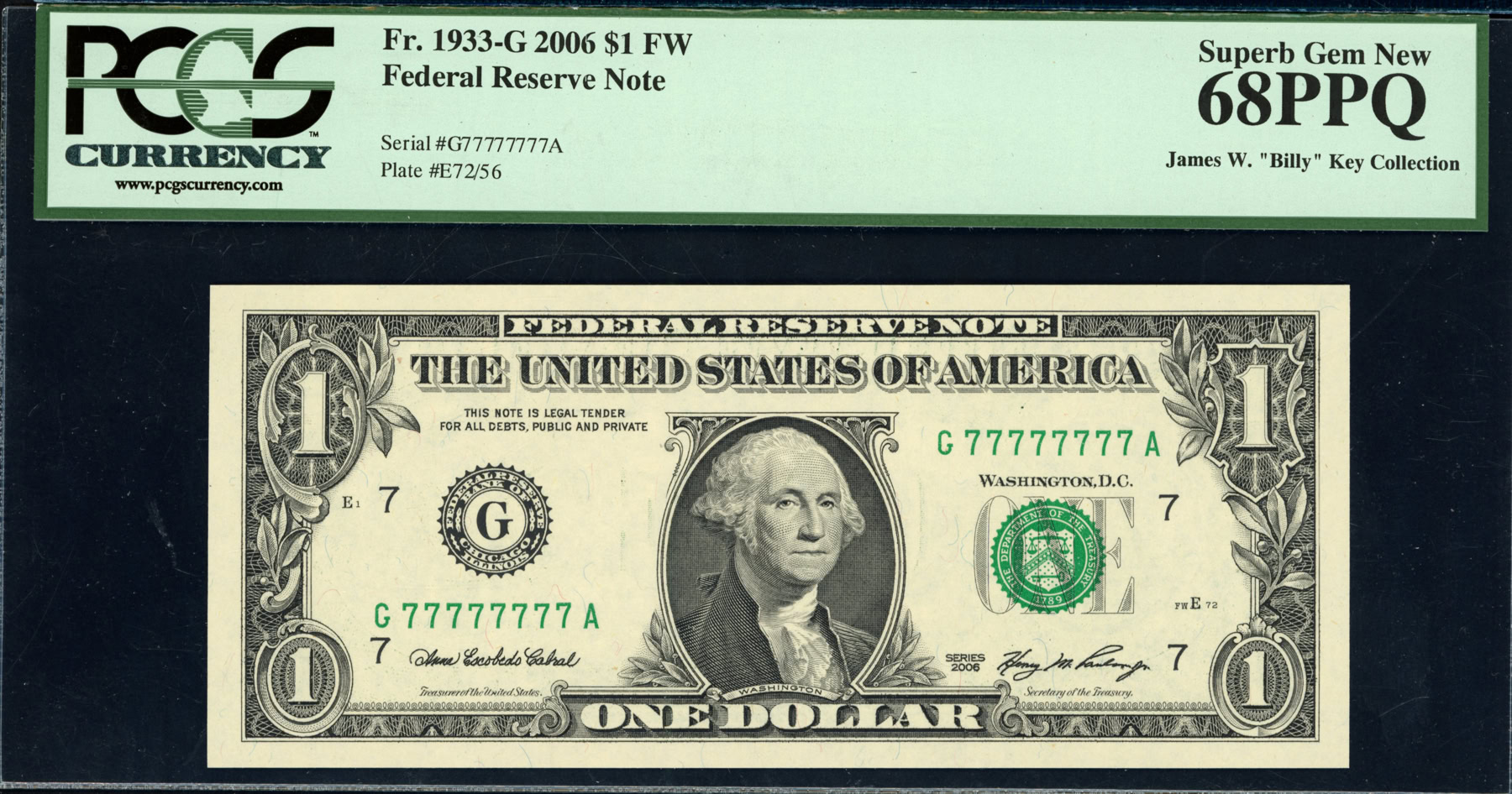 Fr. 1933-G (GA Block) 2006 $1 Chicago Federal Reserve Note *Solid 7s ...