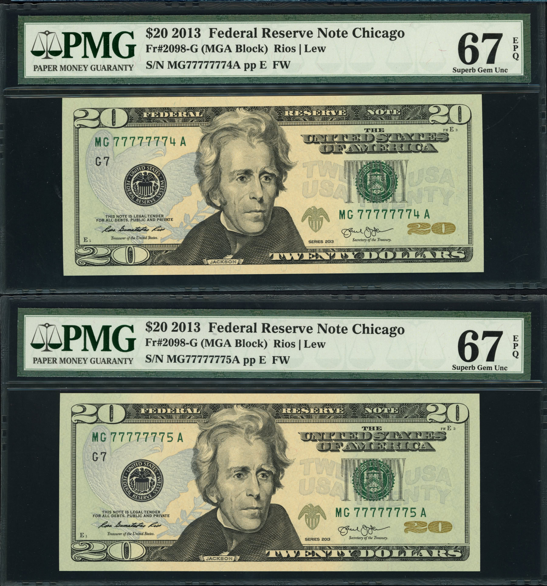 Fr. 2098-G (MGA Block) 2013 $20 Chicago Federal Reserve Notes ...