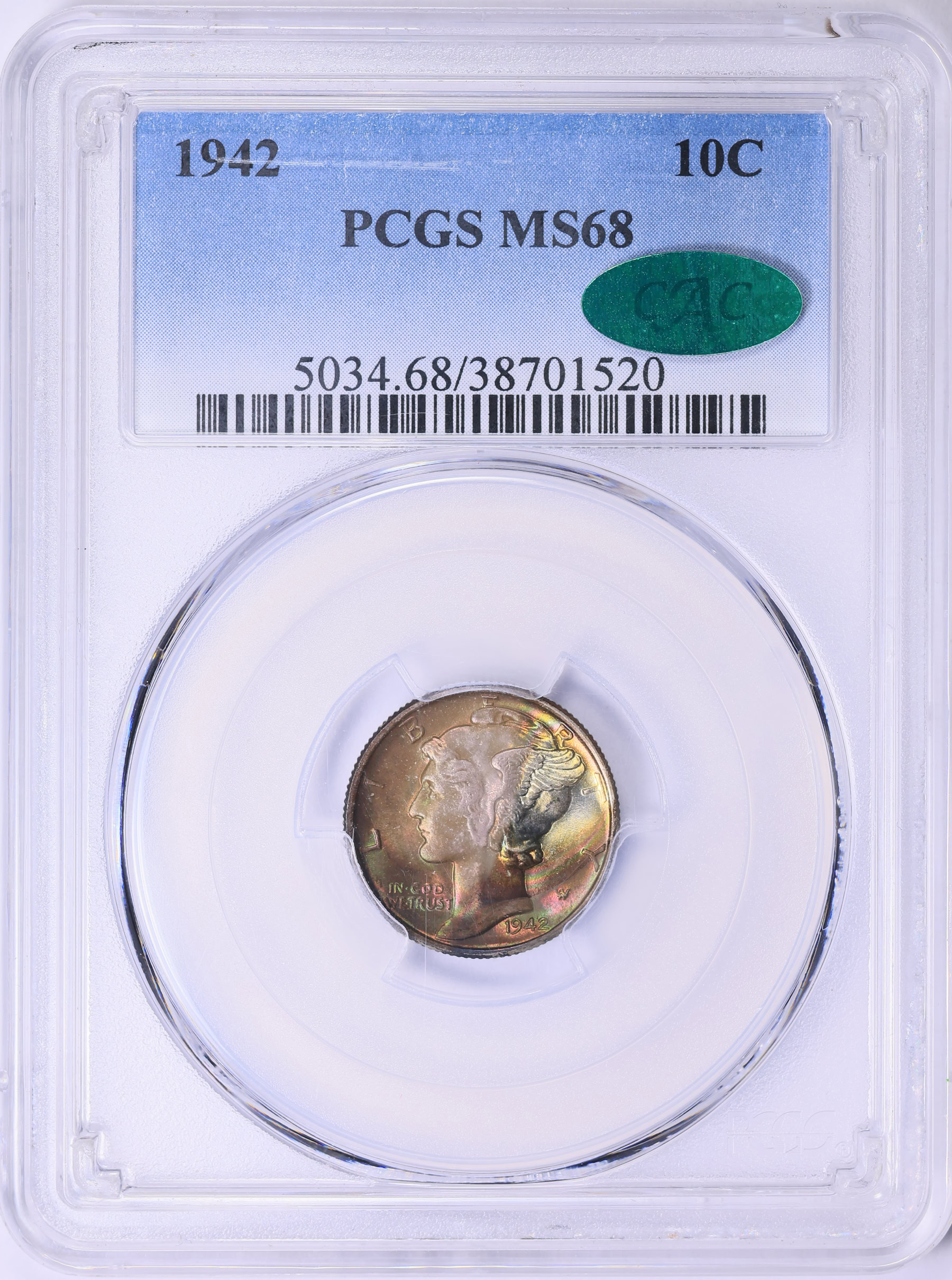 1942 Mercury Dime PCGS MS-68 (CAC Green) (Toned) (Item 1893899 ...
