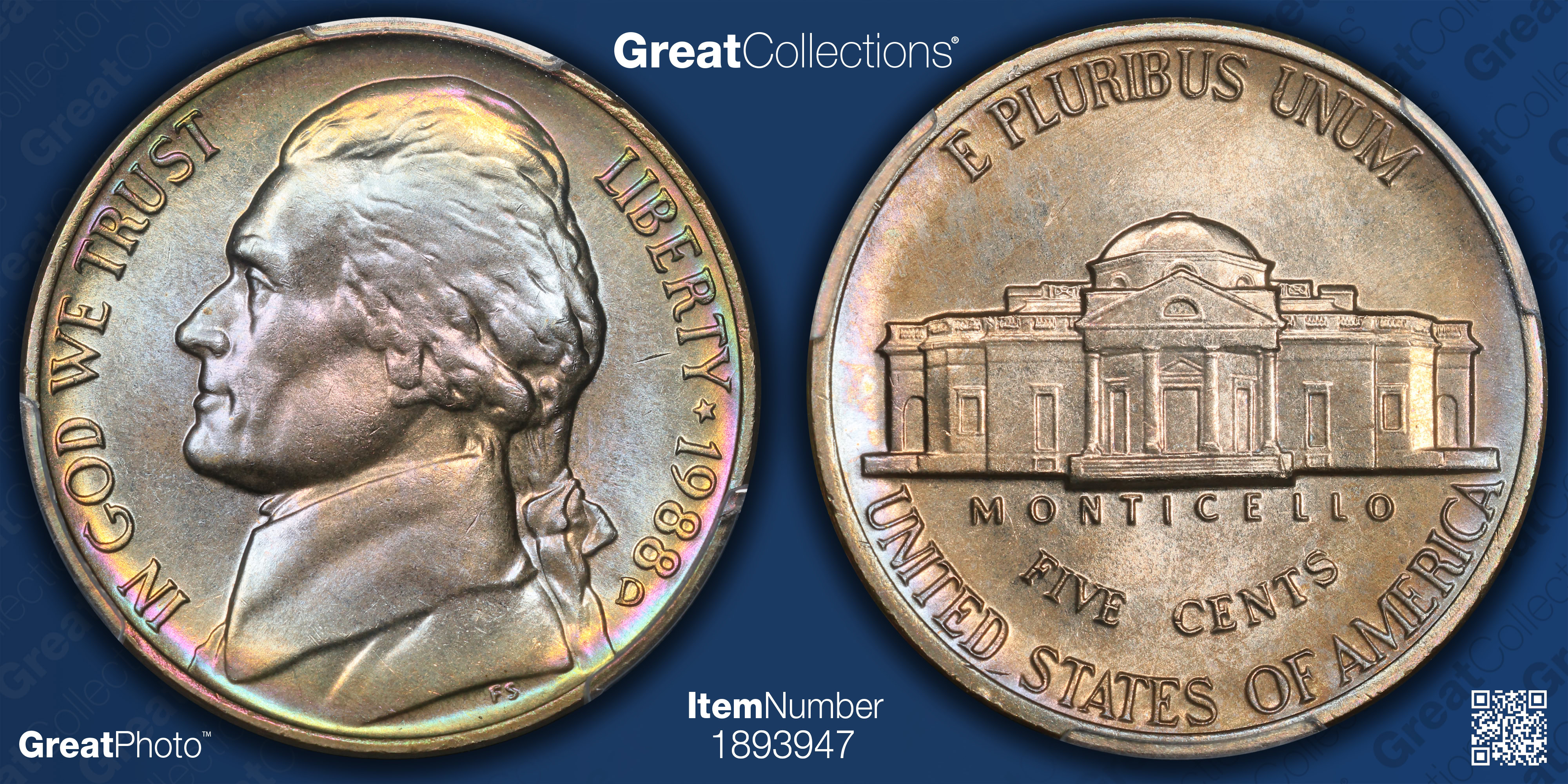1988-D Jefferson Nickel PCGS MS-66+ FS (Item 1893947 ...