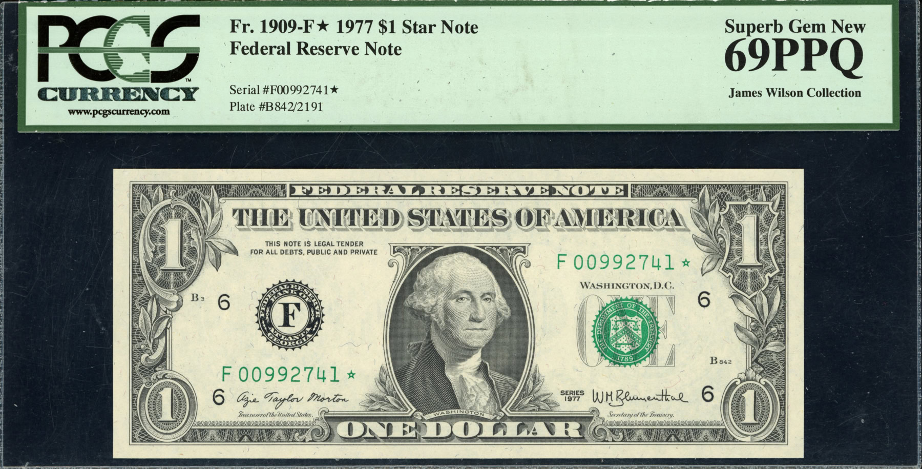 Fr. 1909-F* (F* Block) 1977 $1 Atlanta Federal Reserve Star Note Morton ...