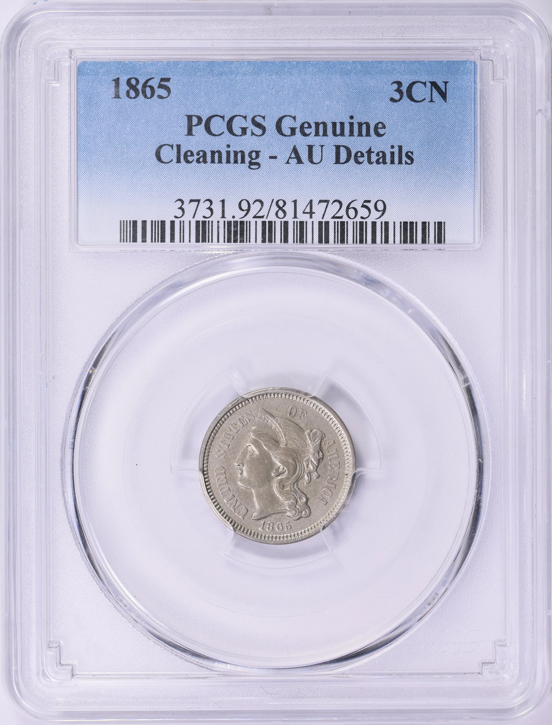 1865 Nickel Three-Cent Piece PCGS Genuine AU Details (Item 1894165 ...