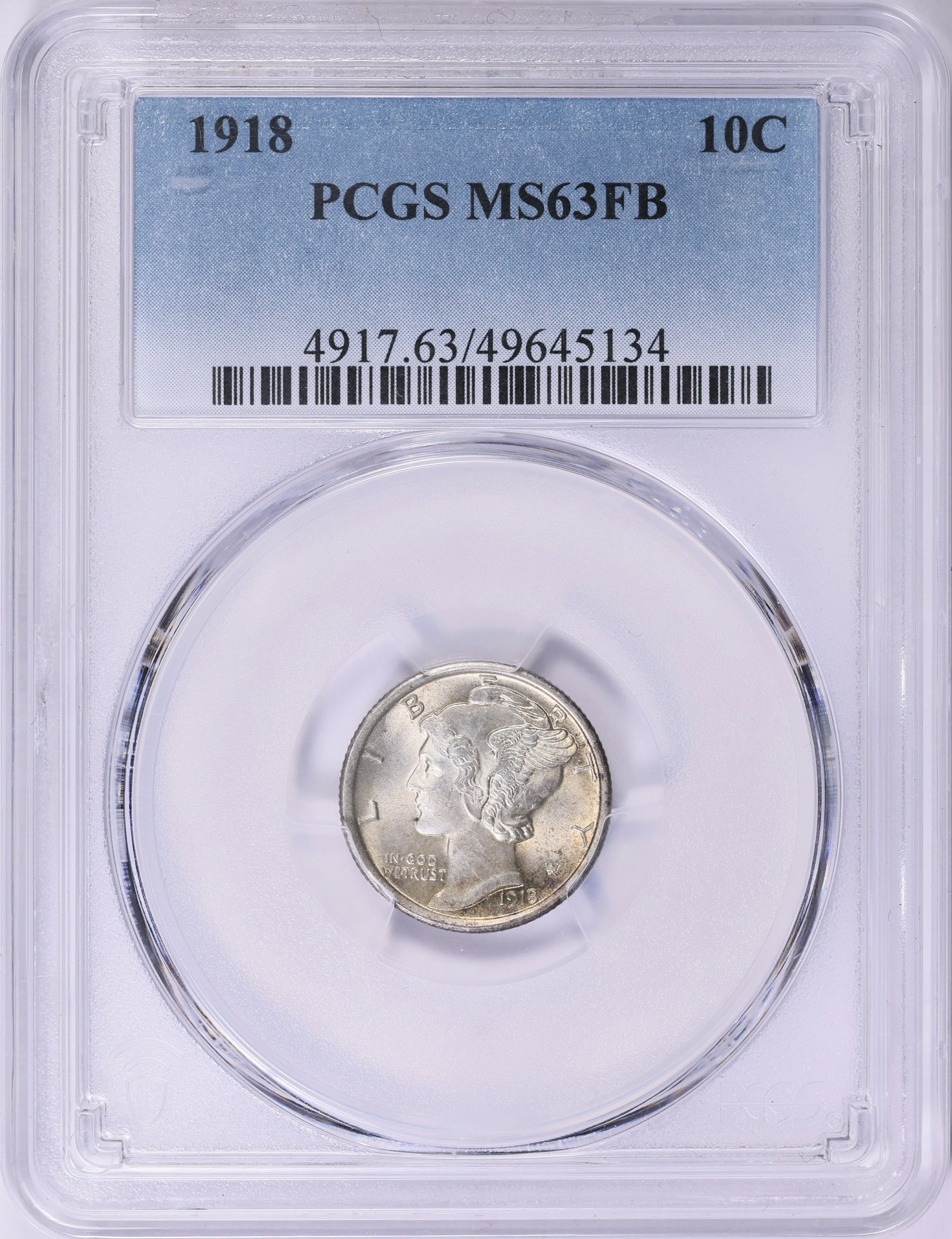 1918 Mercury Dime PCGS MS-63 FB (Item 1894664) | GreatCollections Coin Auctions
