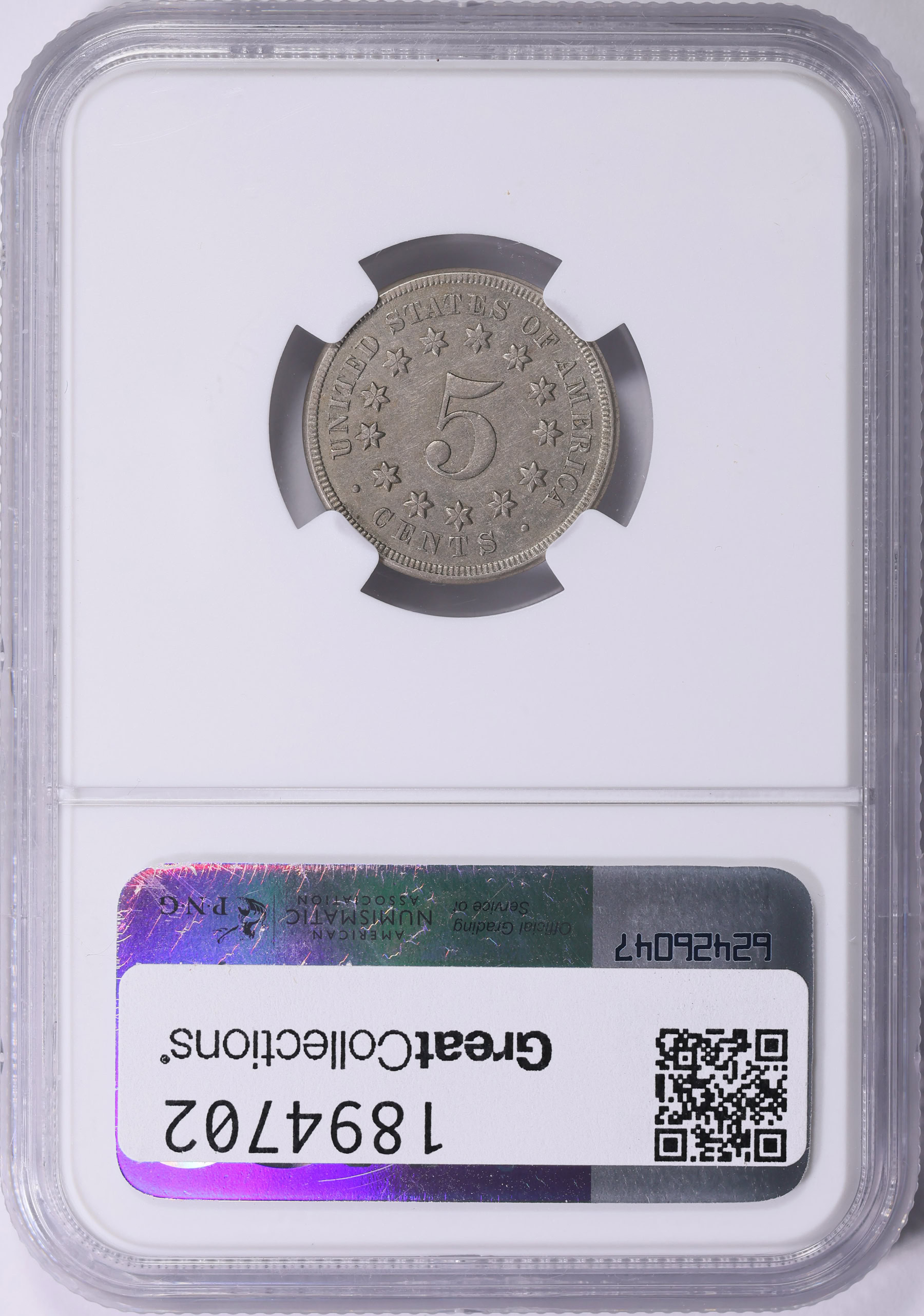 1867 Shield Nickel No Rays NGC AU-58 (Item 1894702) | GreatCollections ...