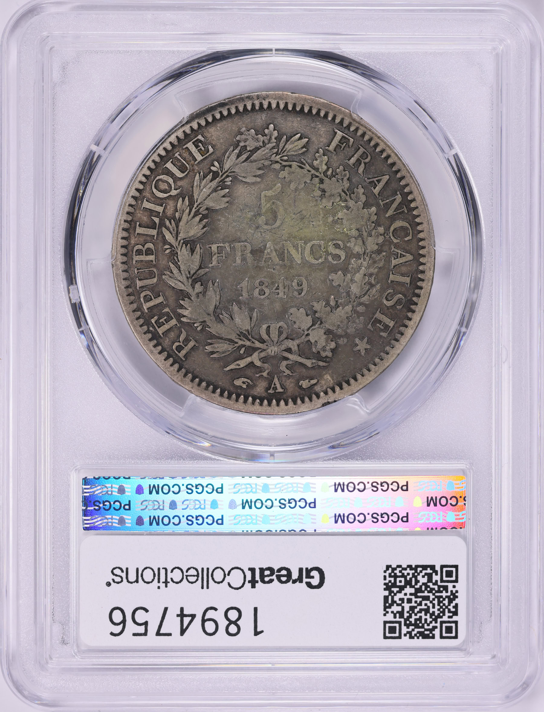 France 1849-A Silver 5 Francs Hercule KM-756.1 PCGS VF-30 (Item 1894756 ...