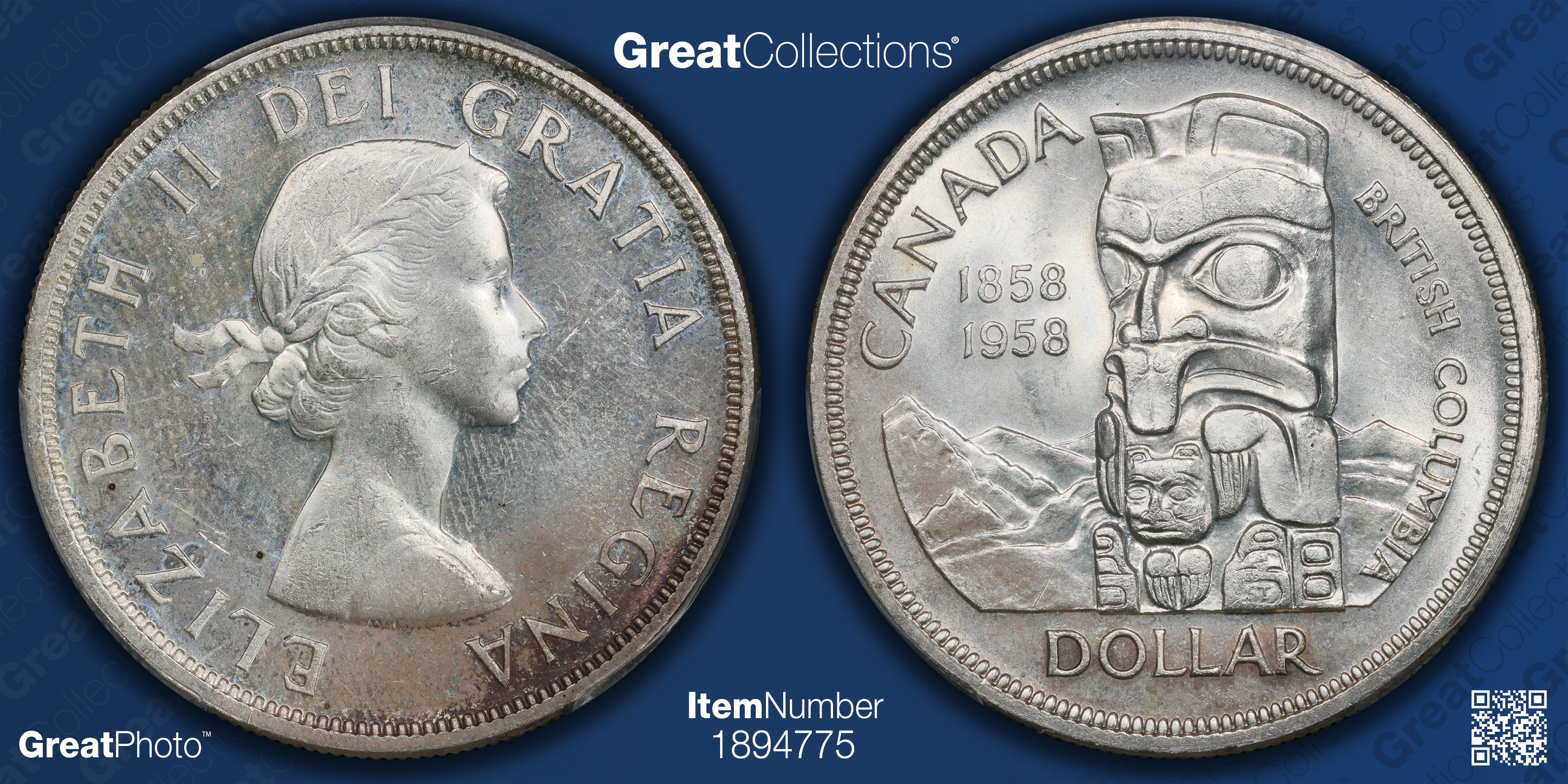 Canada 1958 Silver Dollar British Columbia KM-55 PCGS MS-63 (Item ...
