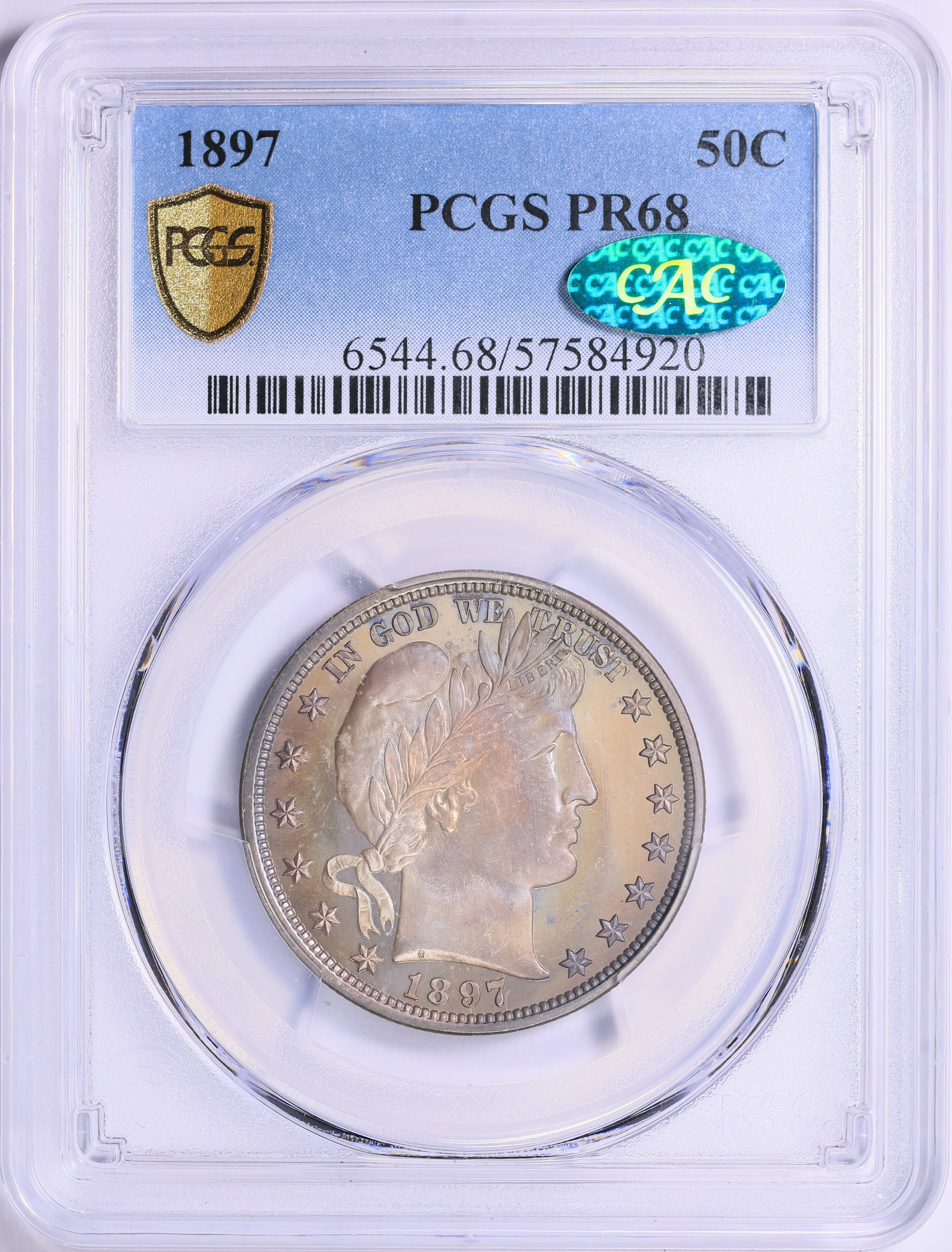1897 Barber Half Dollar PCGS Proof-68 (CAC Green) (Toned) (Item 1894815 ...