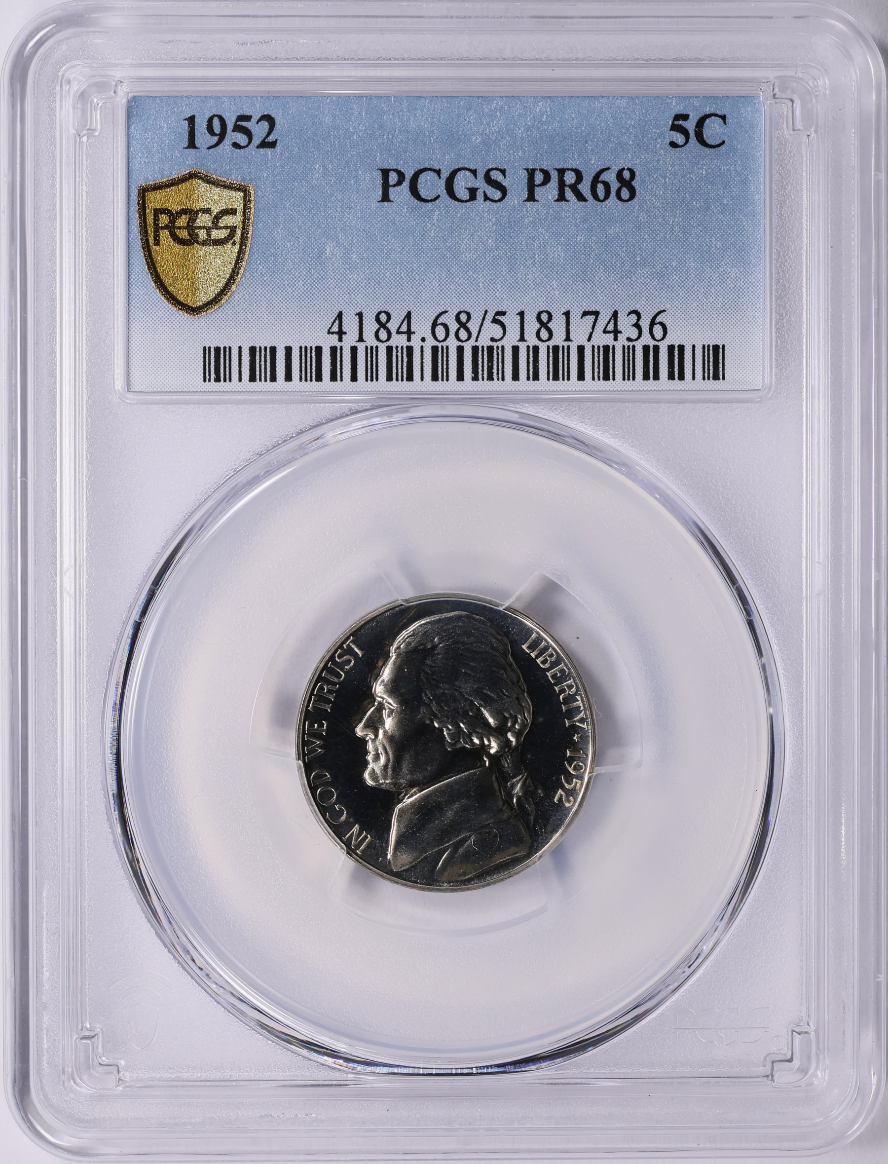 1952 Jefferson Nickel PCGS Proof-68 (Item 1894845) | GreatCollections ...