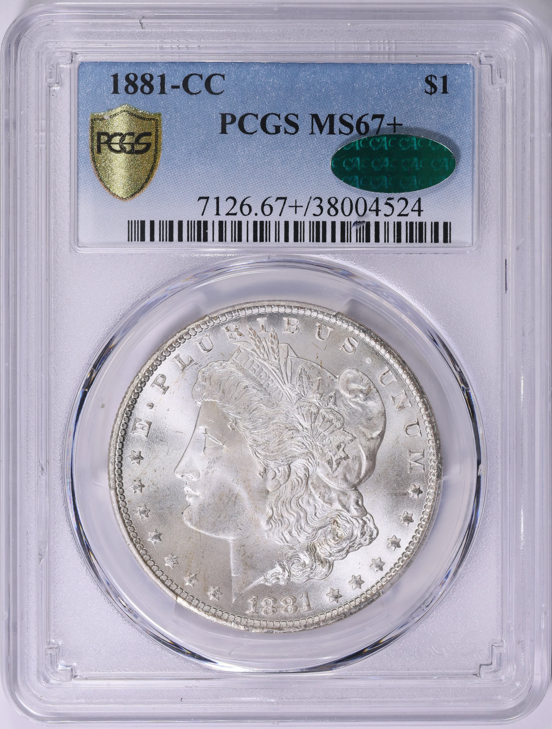 1881-CC Morgan Silver Dollar PCGS MS-67+ (CAC Green) (Item 1894877) | GreatCollections Coin Auctions