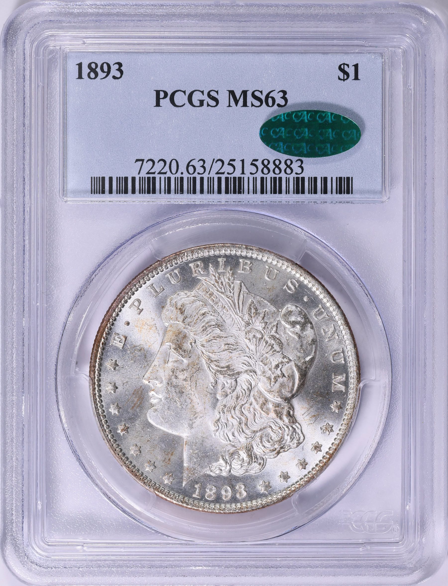 1893 Morgan Silver Dollar PCGS MS-63 (CAC Green) (Item 1894881) | GreatCollections Coin Auctions