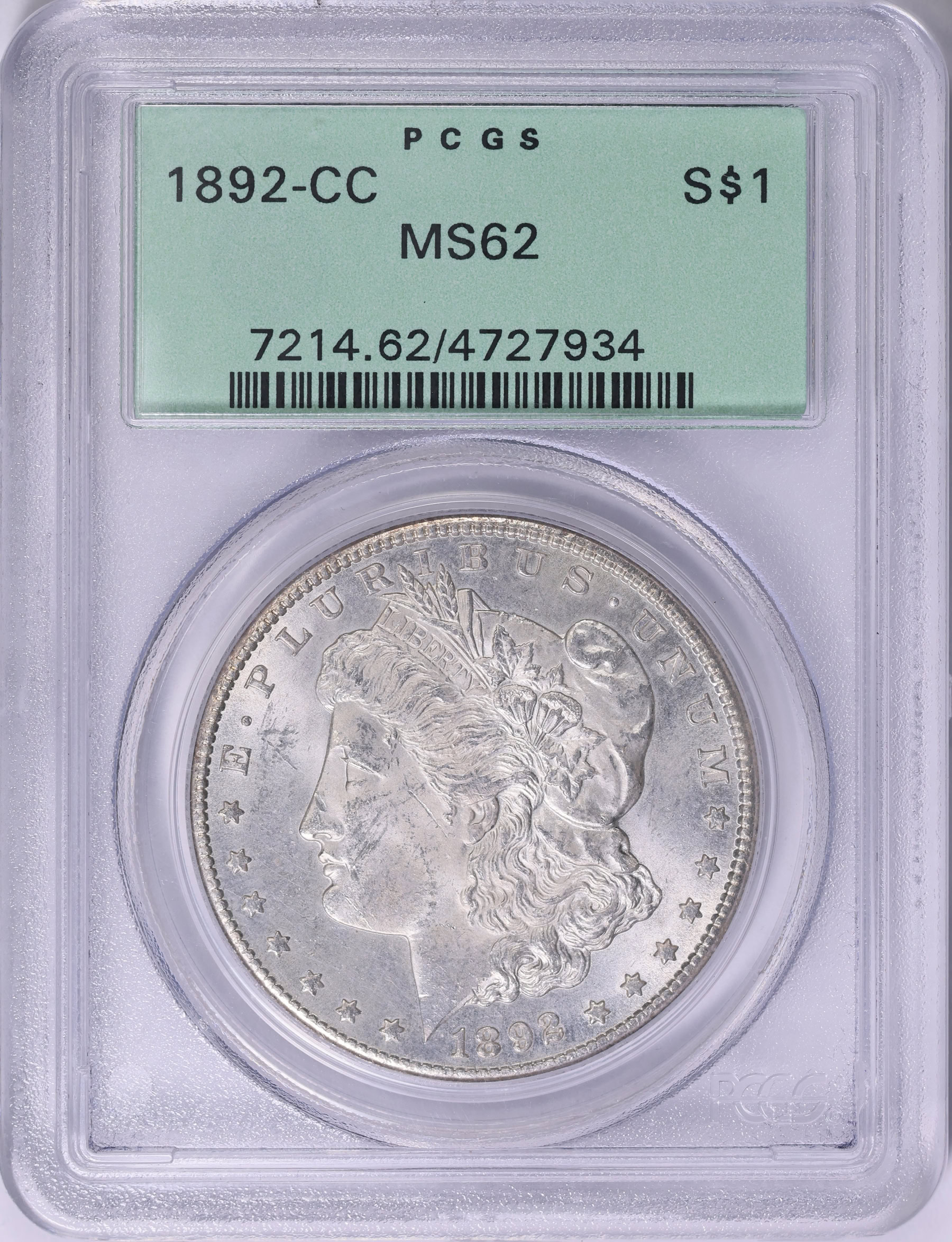 1892-CC Morgan Silver Dollar PCGS MS-62 OGH (Item 1894891) | GreatCollections Coin Auctions