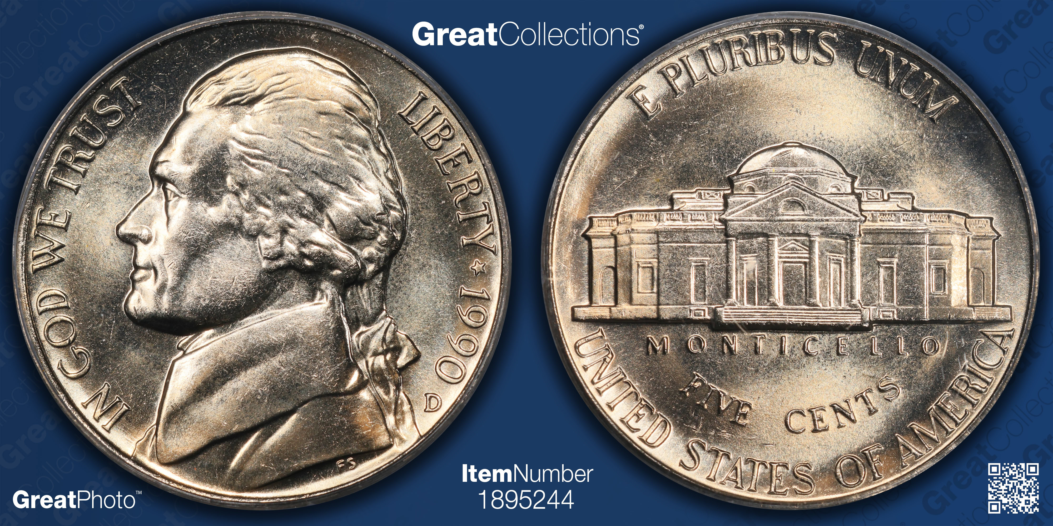 1990-D Jefferson Nickel PCGS MS-66 FS (Item 1895244) | GreatCollections ...