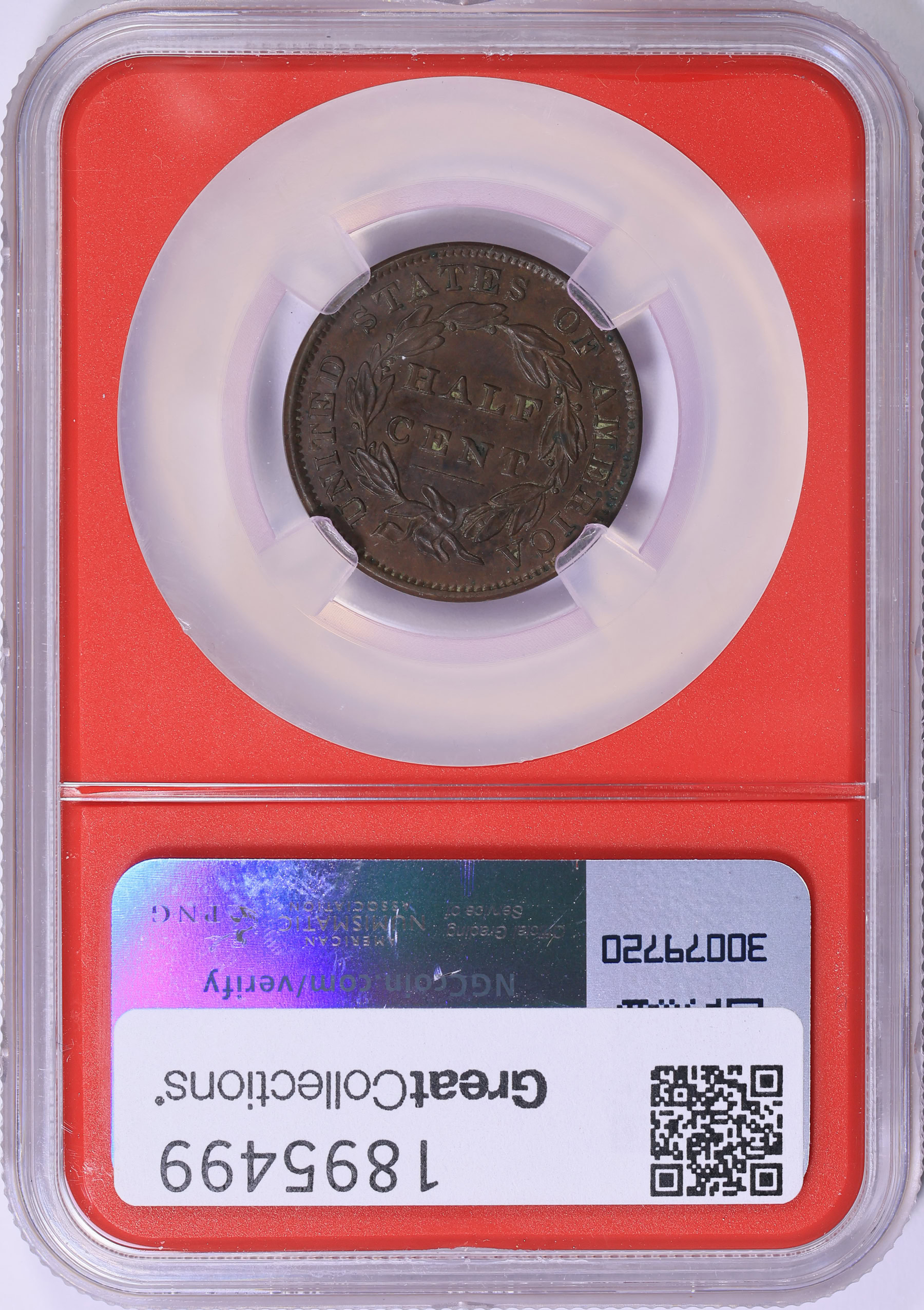 1833 Classic Half Cent Cohen 1 NGC MS-64 BN (VaultBox Horizon Red ...