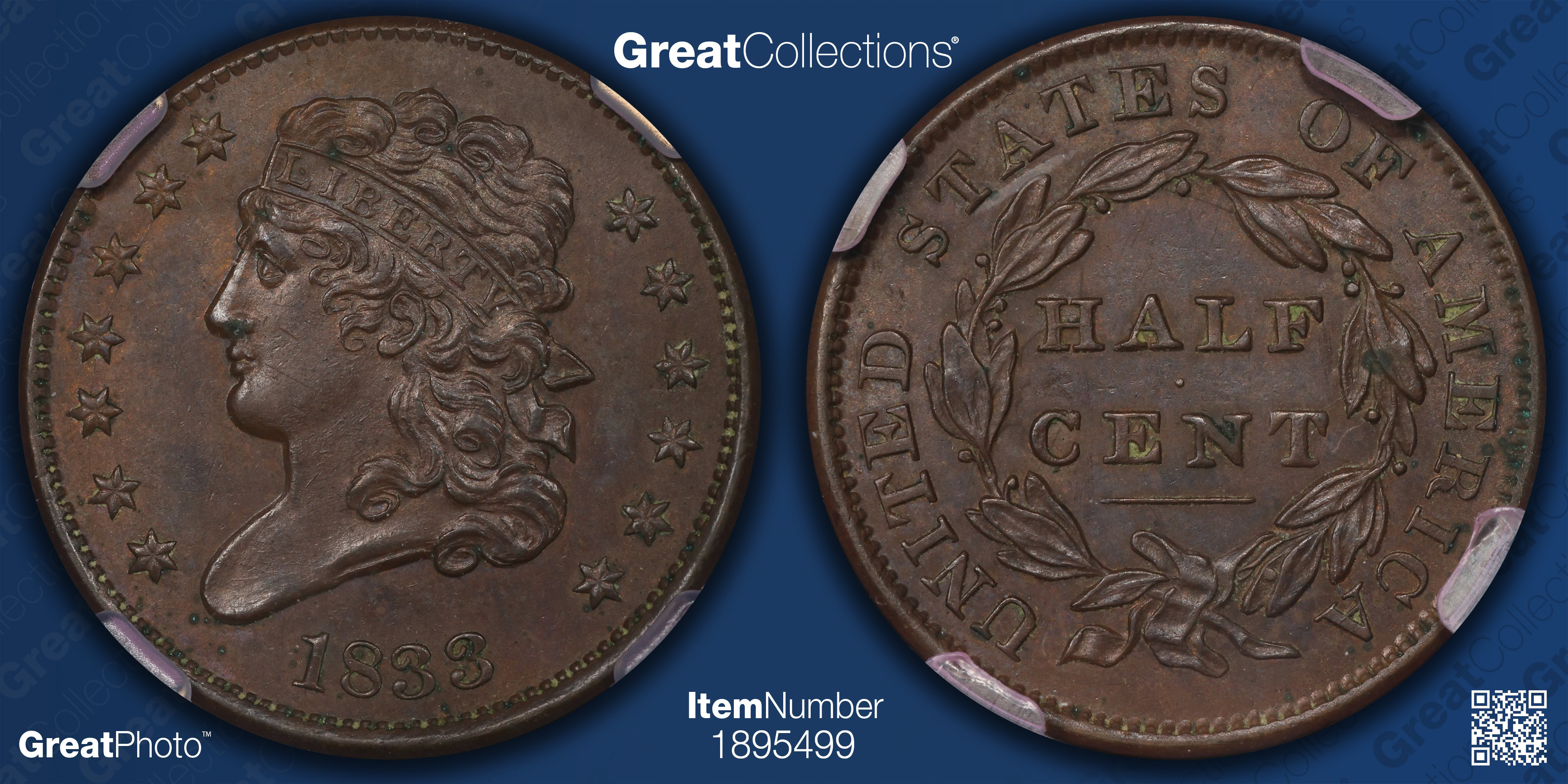 1833 Classic Half Cent Cohen 1 NGC MS-64 BN (VaultBox Horizon Red ...