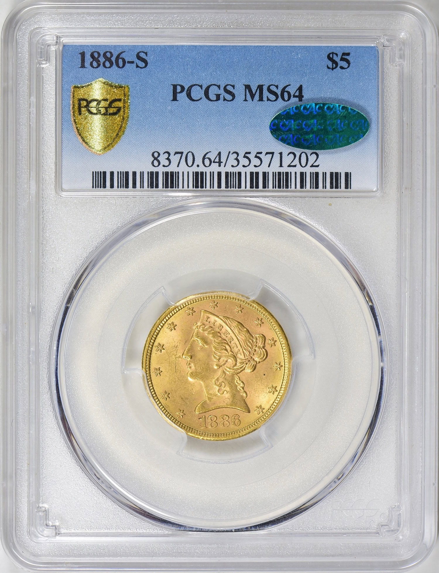 1886-S Liberty Gold Half Eagle PCGS MS-64 (CAC Green) (Item 1895543) | GreatCollections Coin ...