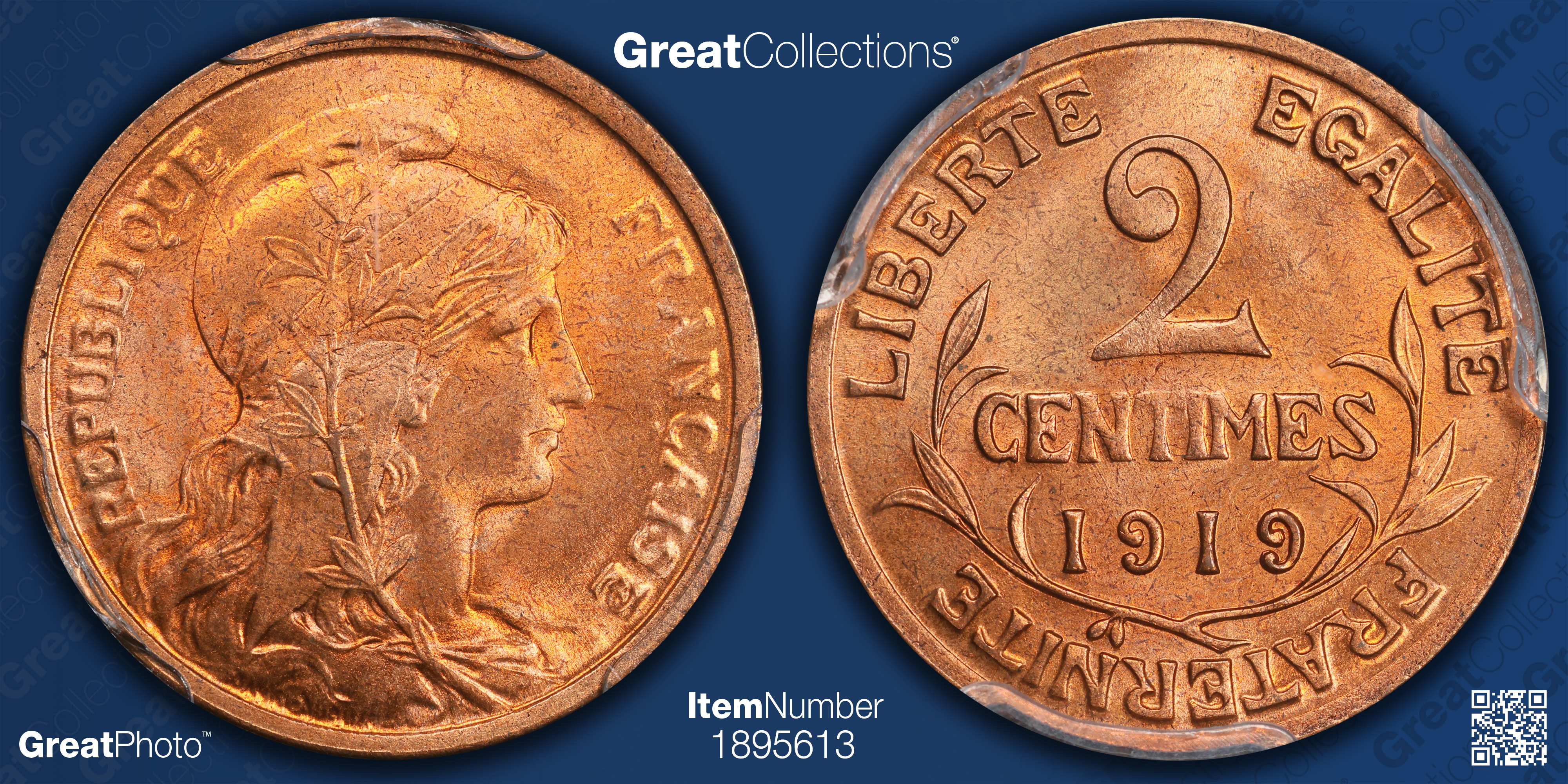 France 1919 2 Centimes KM-841 PCGS MS-66 RD (Item 1895613 ...