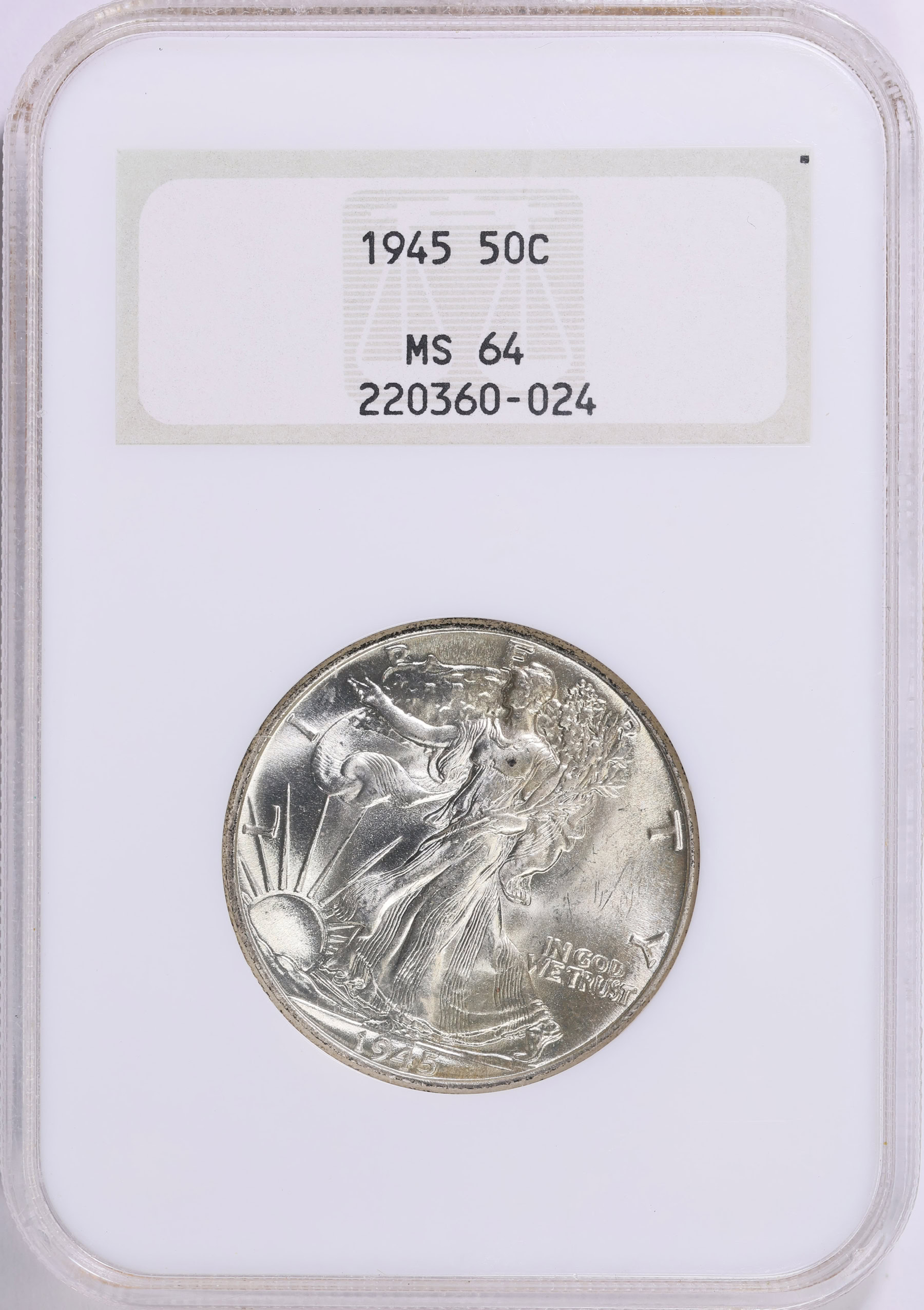 1945 Walking Liberty Half Dollar NGC MS-64 OH (Toned) (Item 1895654) | GreatCollections Coin ...