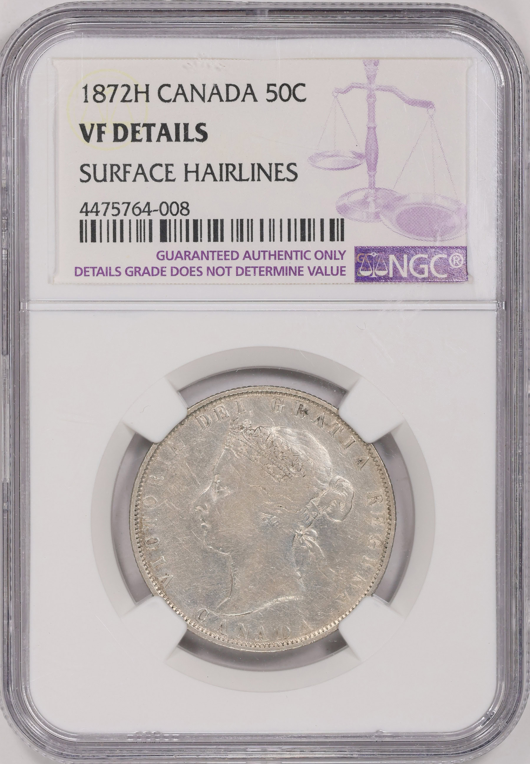 Canada 1872-H Silver 50 Cents KM-6 NGC VF Details (Item 1895665) | GreatCollections Coin Auctions