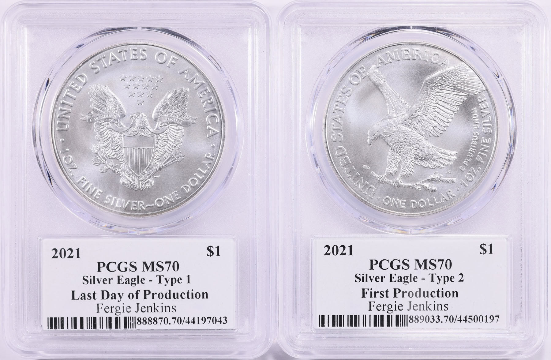 2021 $1 Silver Eagle Type 1 Last Day of Production and Type 2 First ...