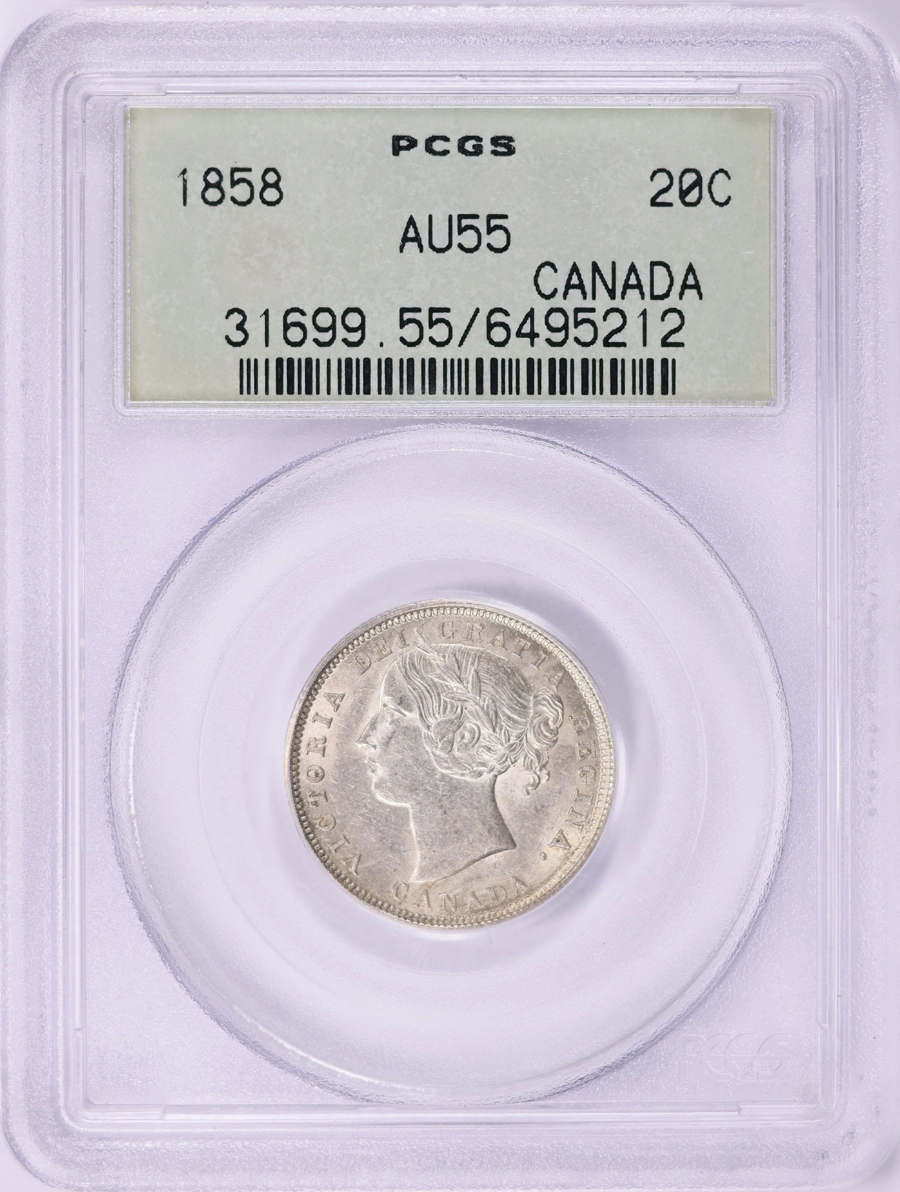 Canada 1858 Silver 20 Cents KM-4 PCGS AU-55 OGH (Item 1895832 ...