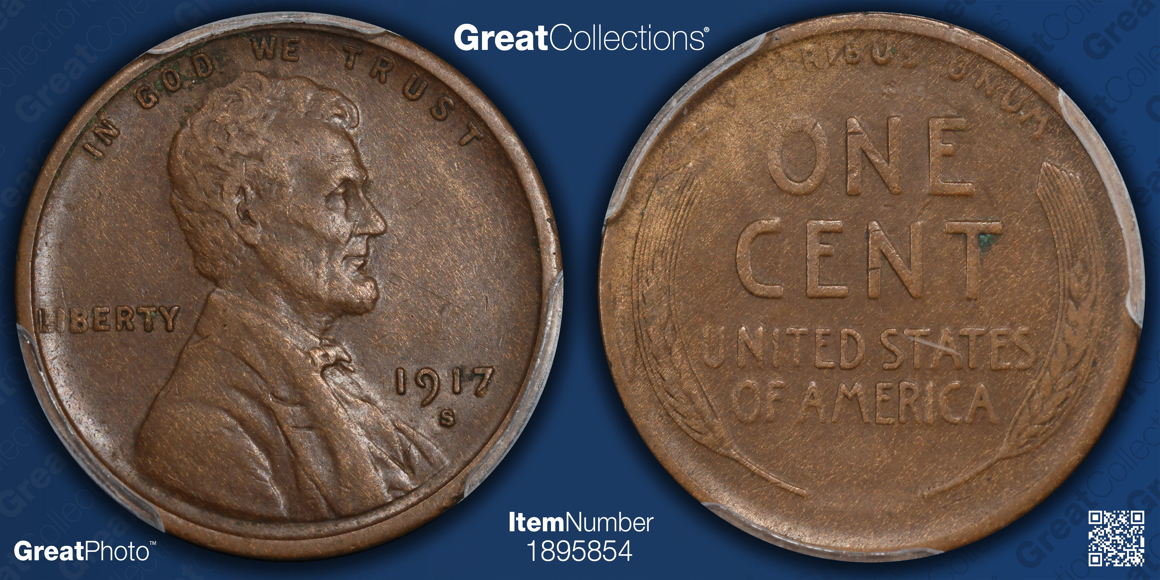 1917-S Lincoln Cent PCGS XF-45 BN (Item 1895854) | GreatCollections ...