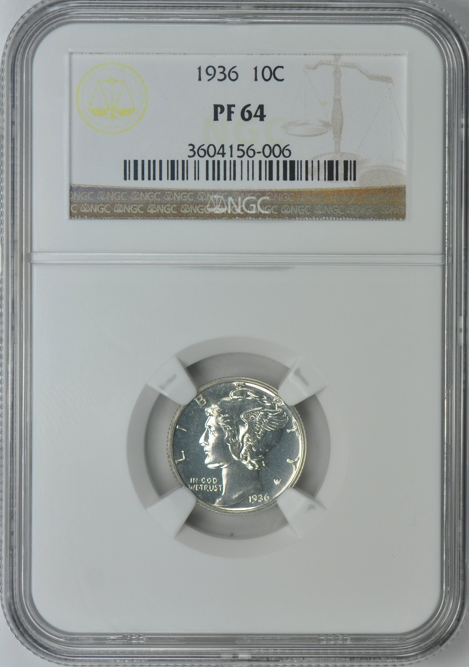 1936 Mercury Dime NGC Proof-64 (Item 189595) | GreatCollections Coin Auctions