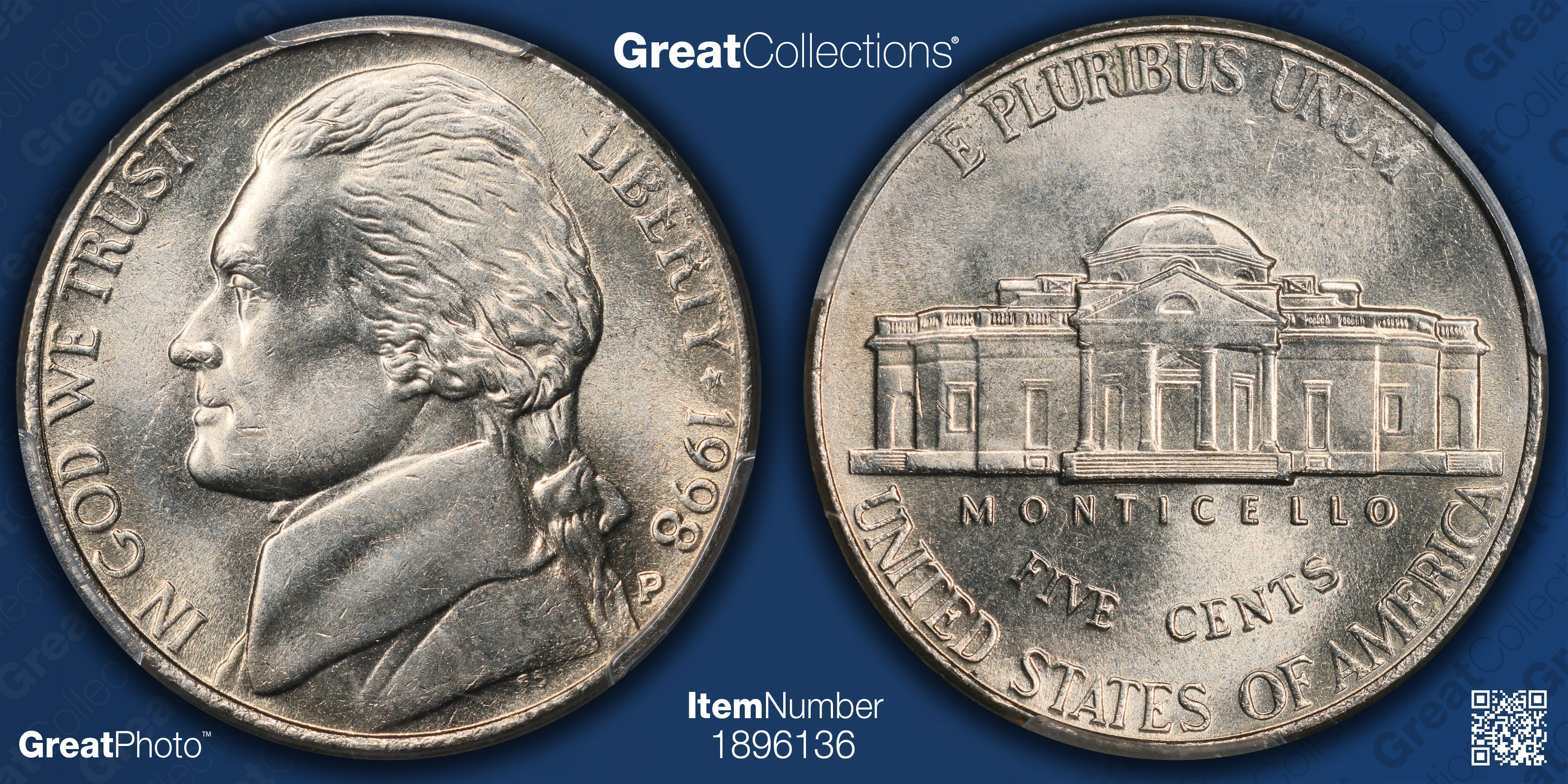 1998-P Jefferson Nickel PCGS MS-66 FS (Item 1896136) | GreatCollections ...