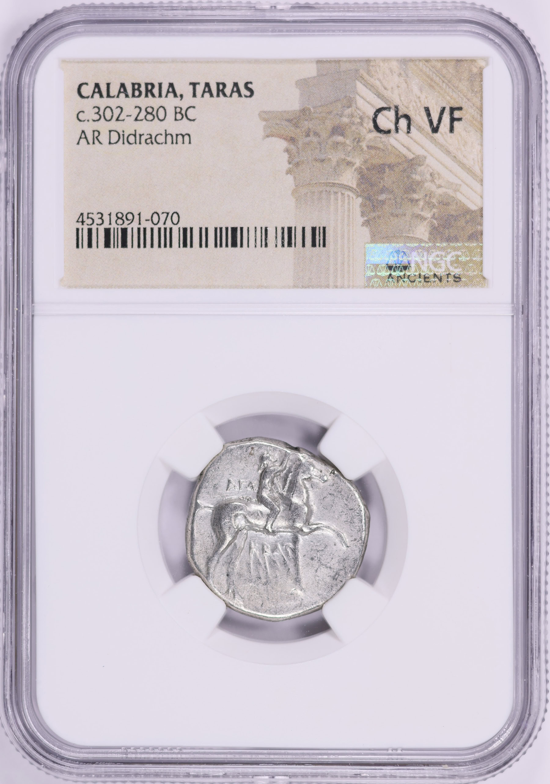 Ancient Calabria, Taras c.302-280 B.C. AR Didrachm NGC Ch VF | Cert ...