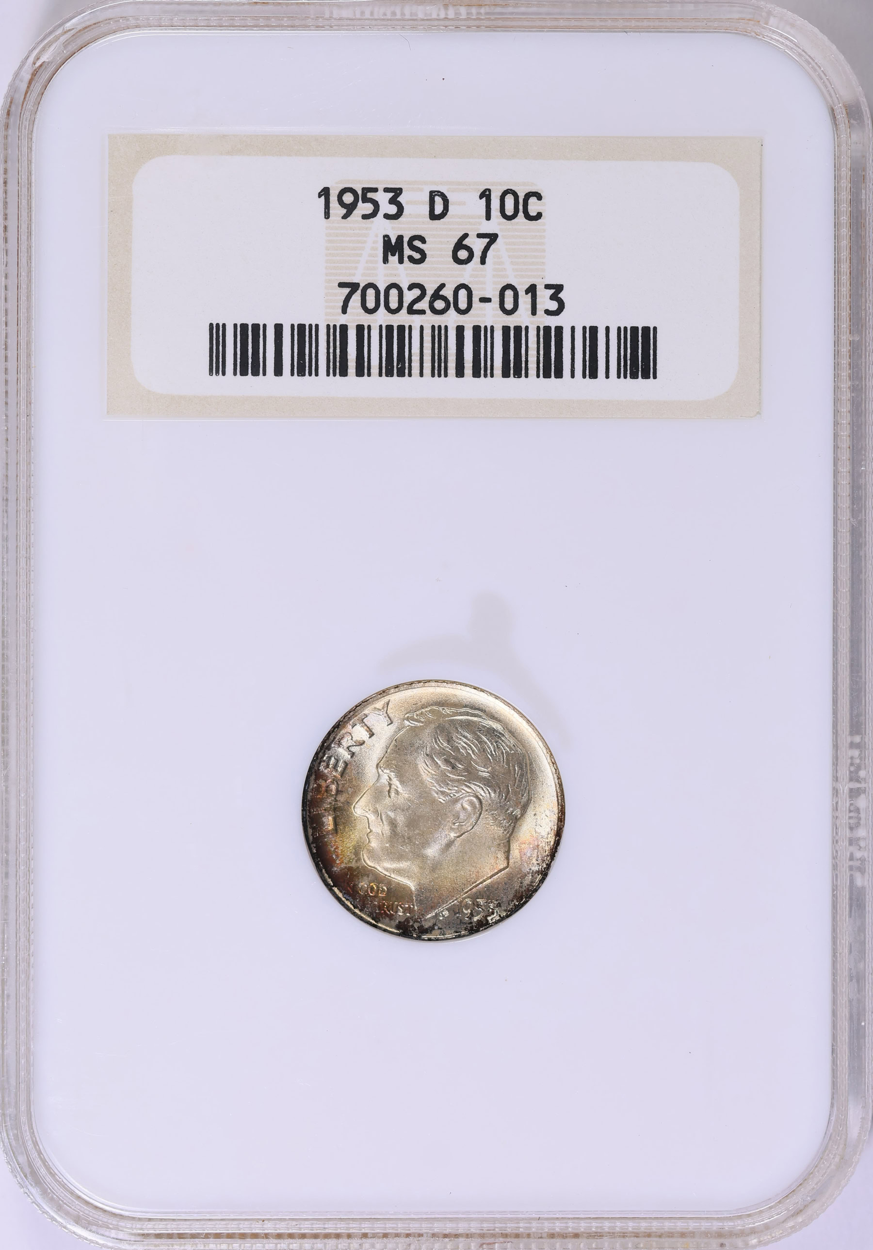 1953-D Roosevelt Dime NGC MS-67 OH (Toned) (Item 1896863) | GreatCollections Coin Auctions