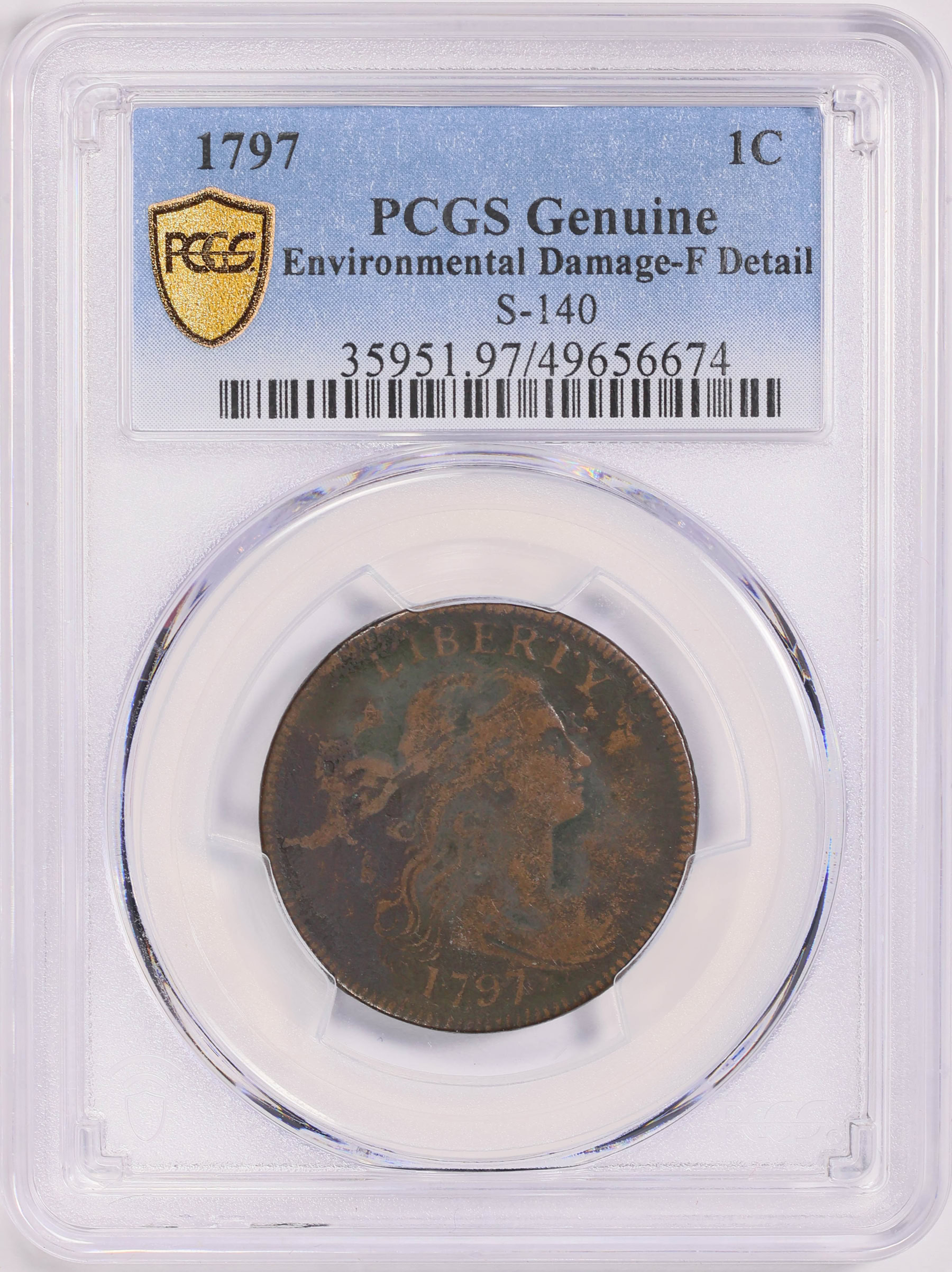 1797 Draped Bust Cent Stems Sheldon 140 PCGS Genuine Fine Details (Item ...