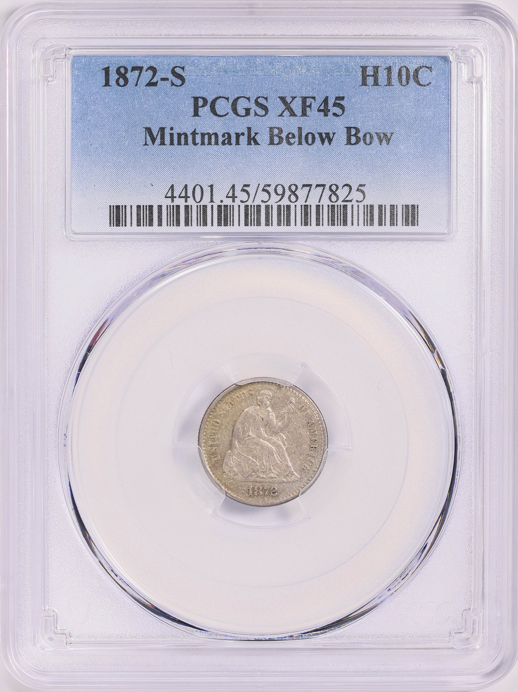 1872-S Seated Liberty Half Dime Mintmark Below Bow PCGS XF-45 (Item 1896949) | GreatCollections ...