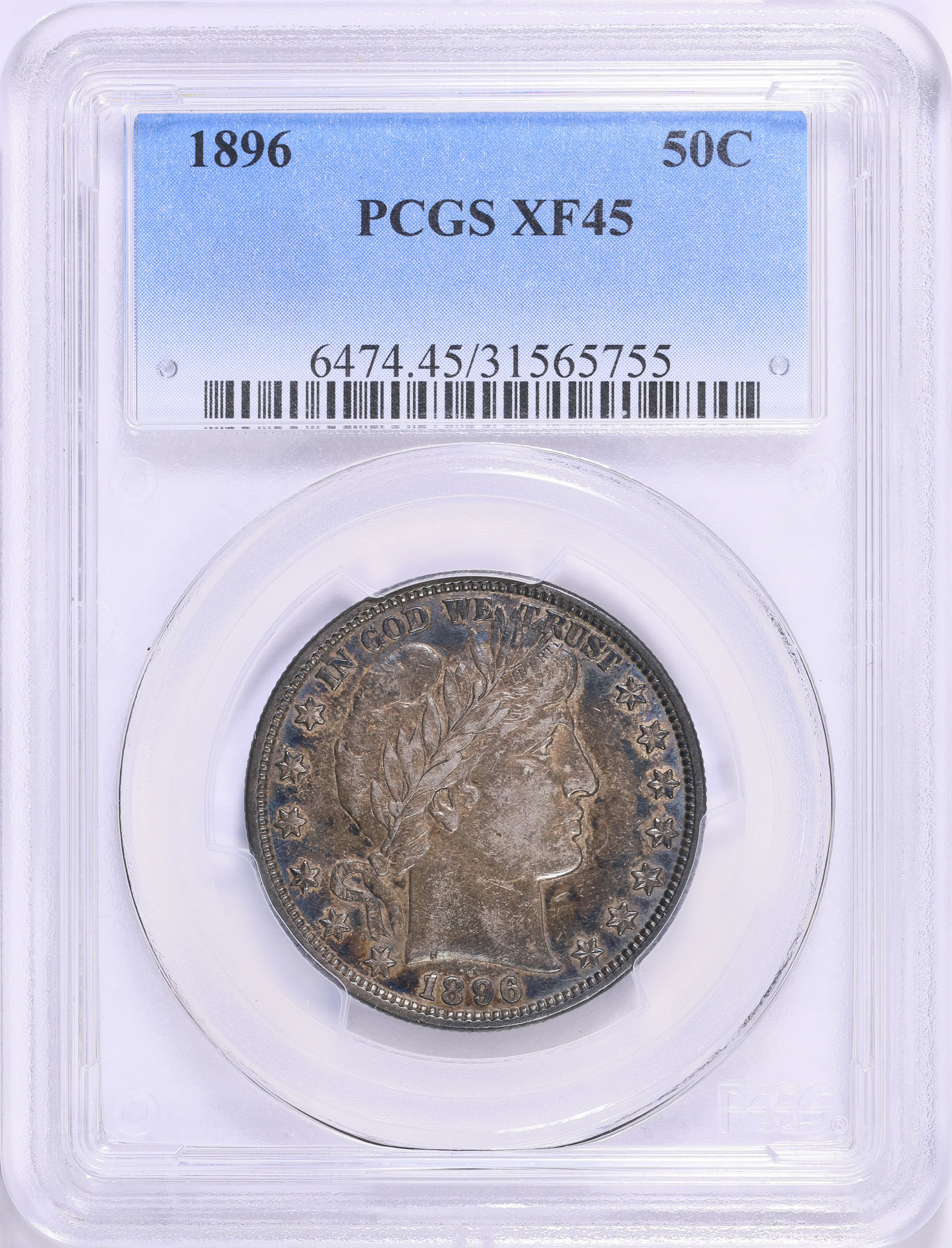 1896 Barber Half Dollar PCGS XF-45 (Toned) (Item 1896956) | GreatCollections Coin Auctions