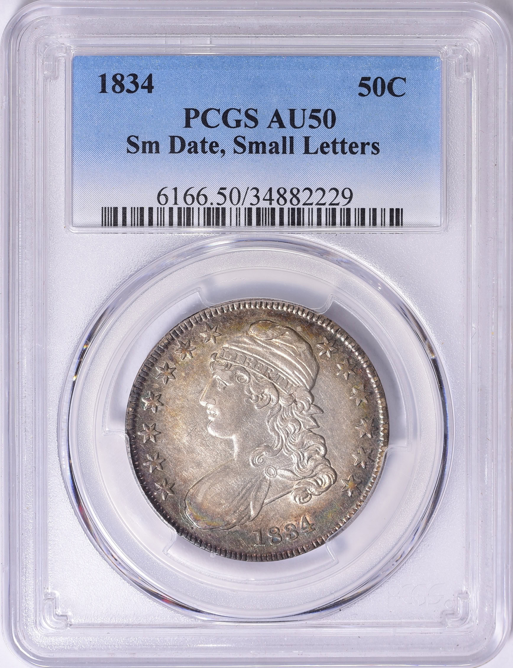1834 Capped Bust Half Dollar Small Date, Small Letters PCGS AU-50 (Toned) (Item 1896985 ...