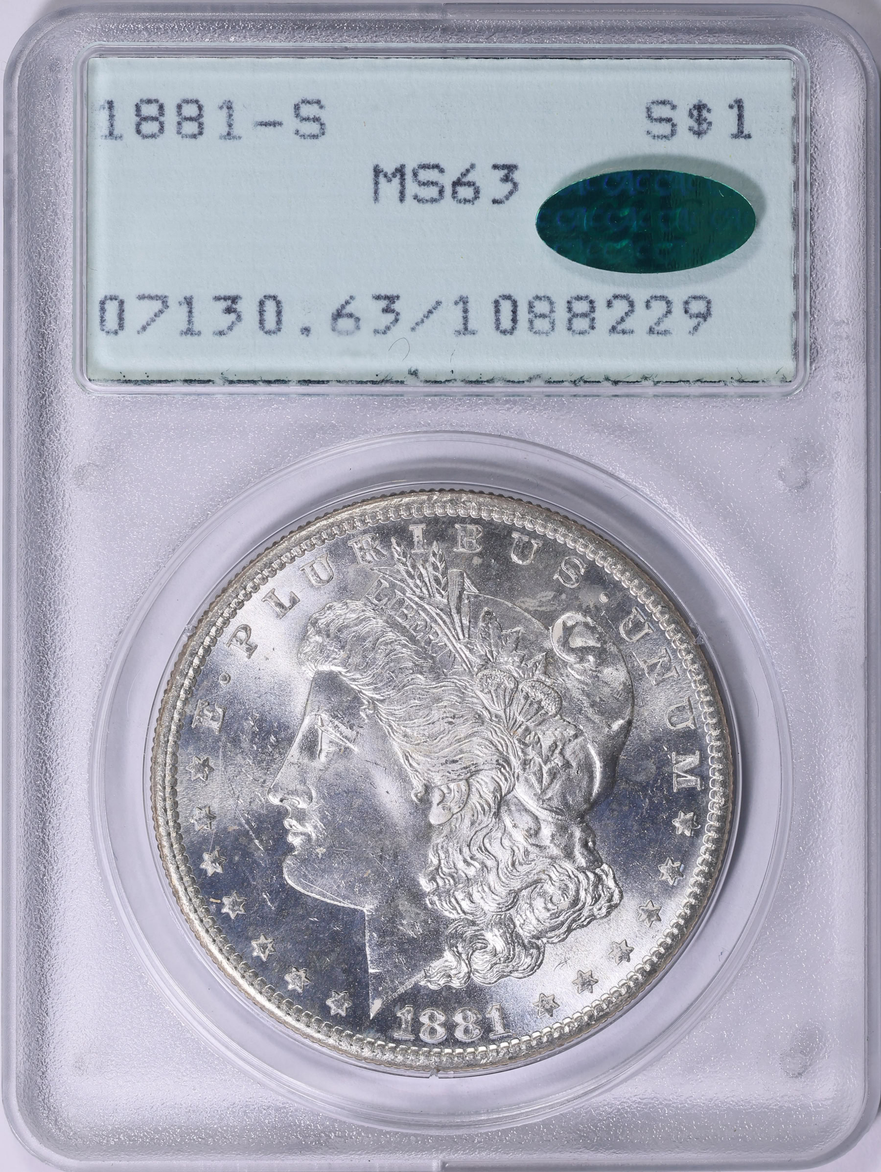 1881-S Morgan Silver Dollar PCGS MS-63 (CAC Green) OGH (1st Gen) (Item 1897001 ...