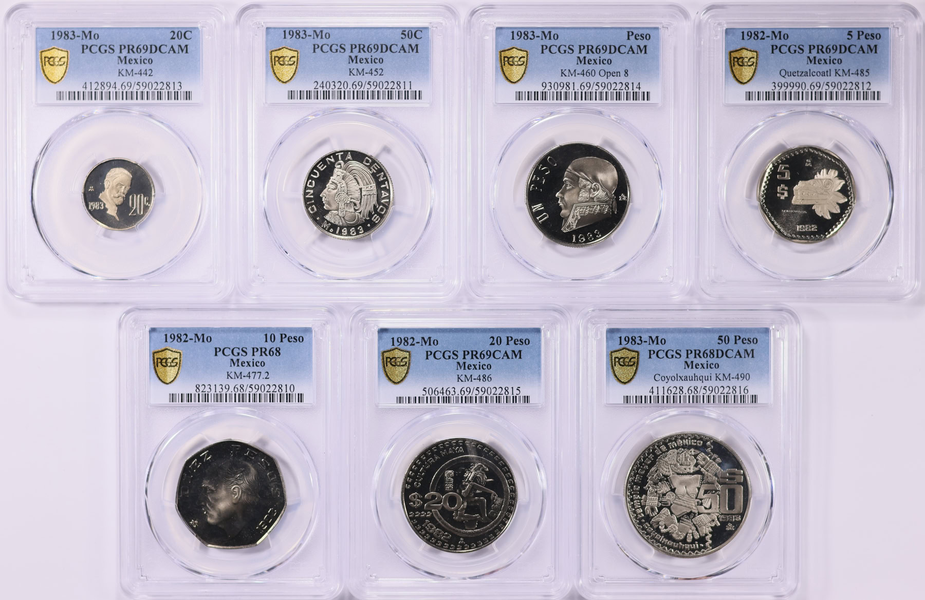 Mexico 1983-Mo 20 Centavos to 50 Pesos Proof Set With Case of Issue ...