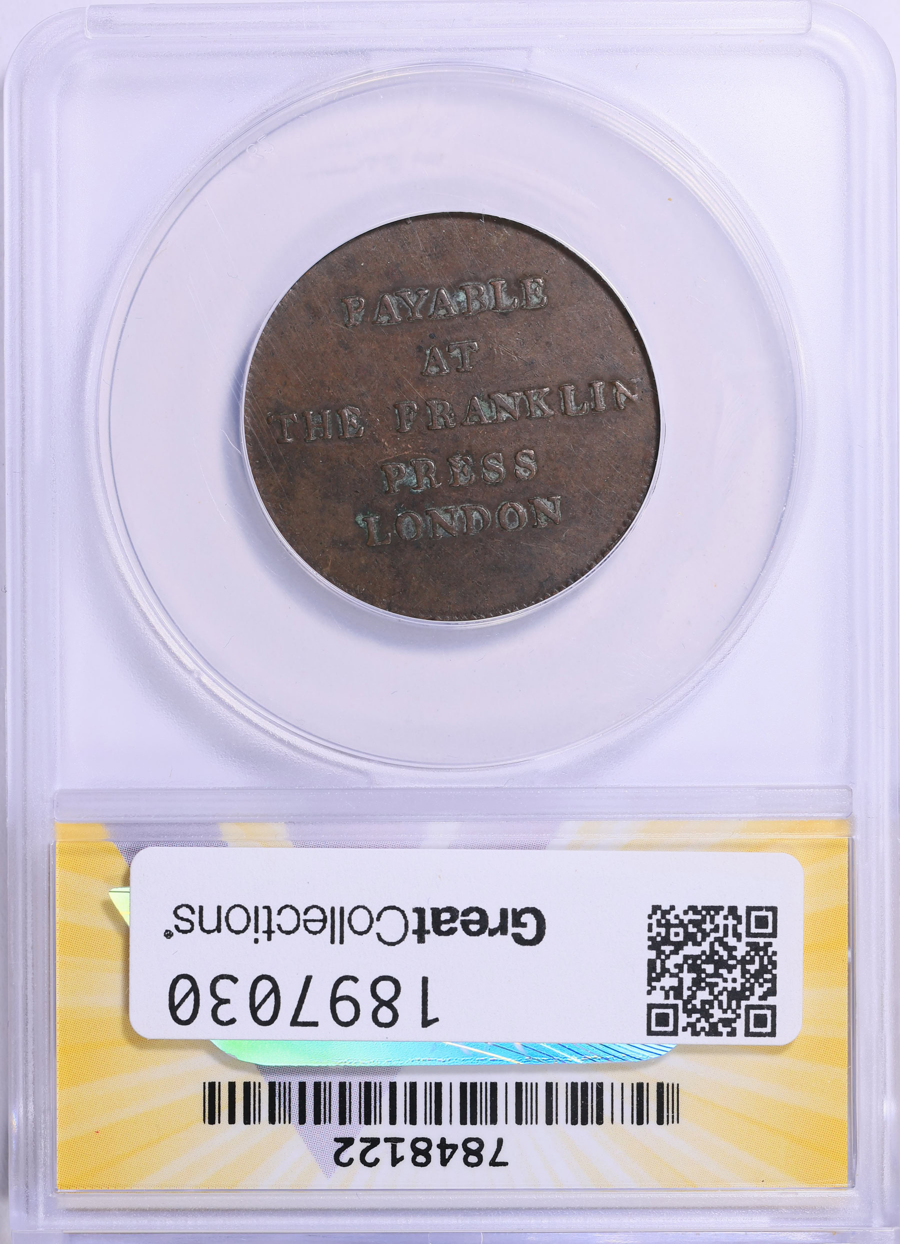 1794 Franklin Press Token Plain Edge ANACS XF-40 (Item 1897030 ...