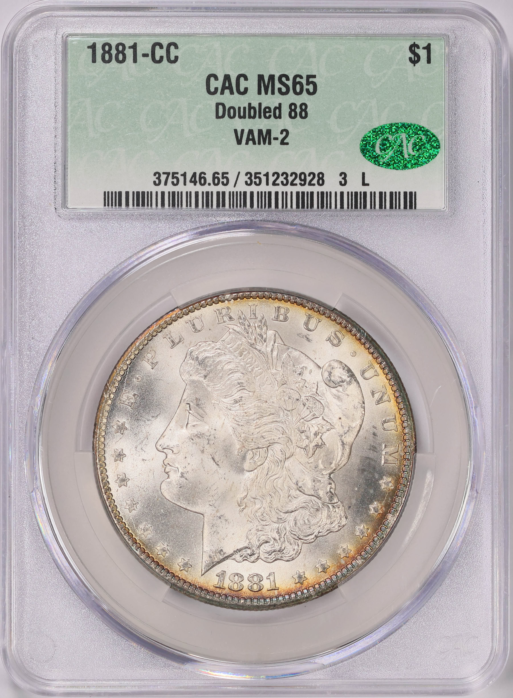 1881-CC Morgan Silver Dollar Doubled 88 VAM-2 CACG MS-65 (Item 1897043) | GreatCollections Coin ...