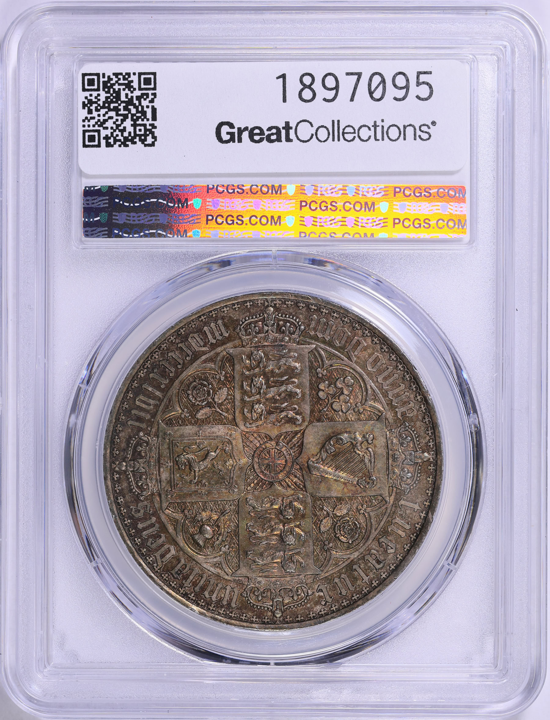 Great Britain 1847 Silver Gothic Crown UNDECIMO Edge KM-744 PCGS Proof ...