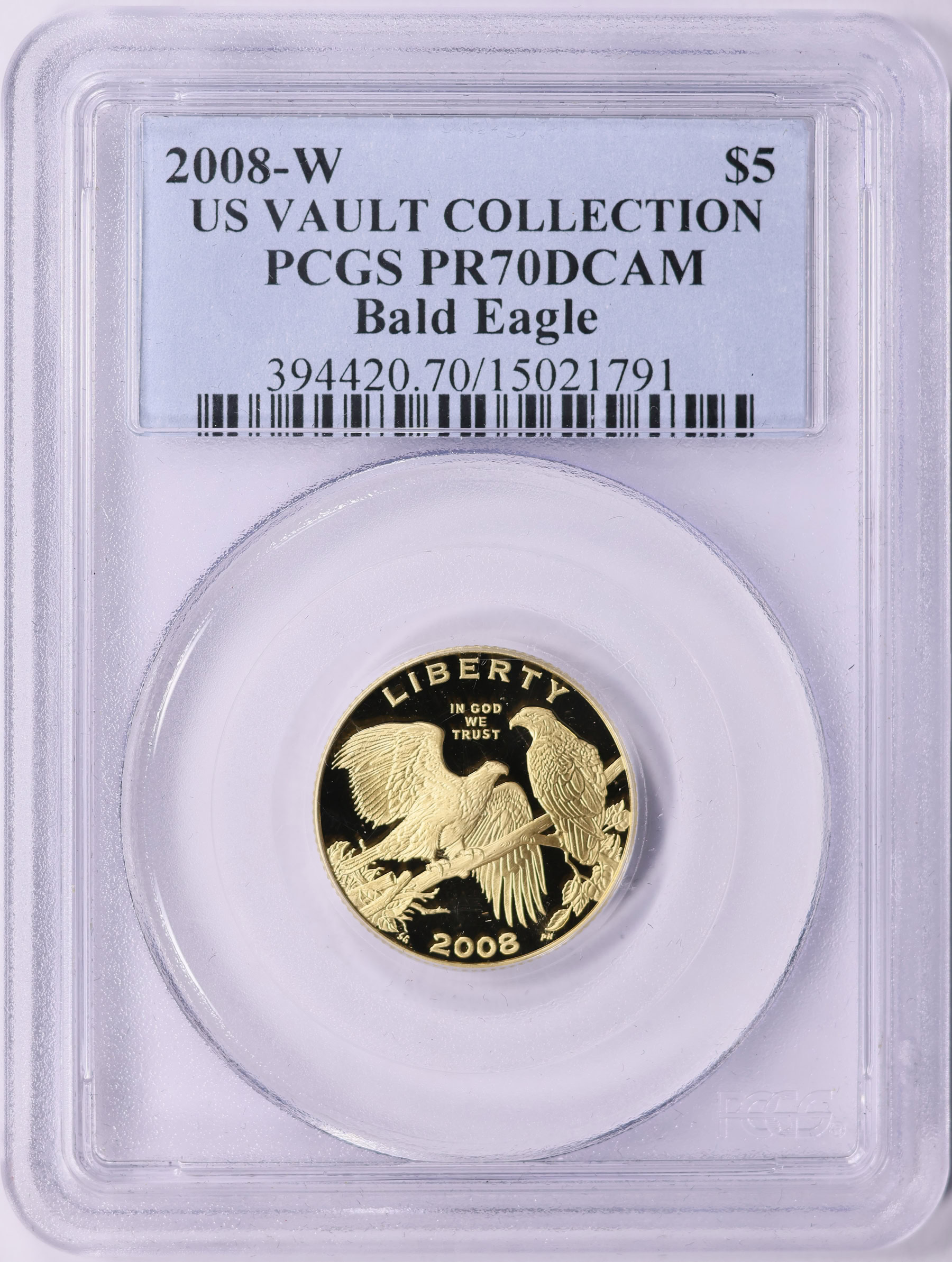 2008-W Bald Eagle Gold $5 PCGS Proof-70 DCAM (US Vault Collection) (Item 1898216 ...