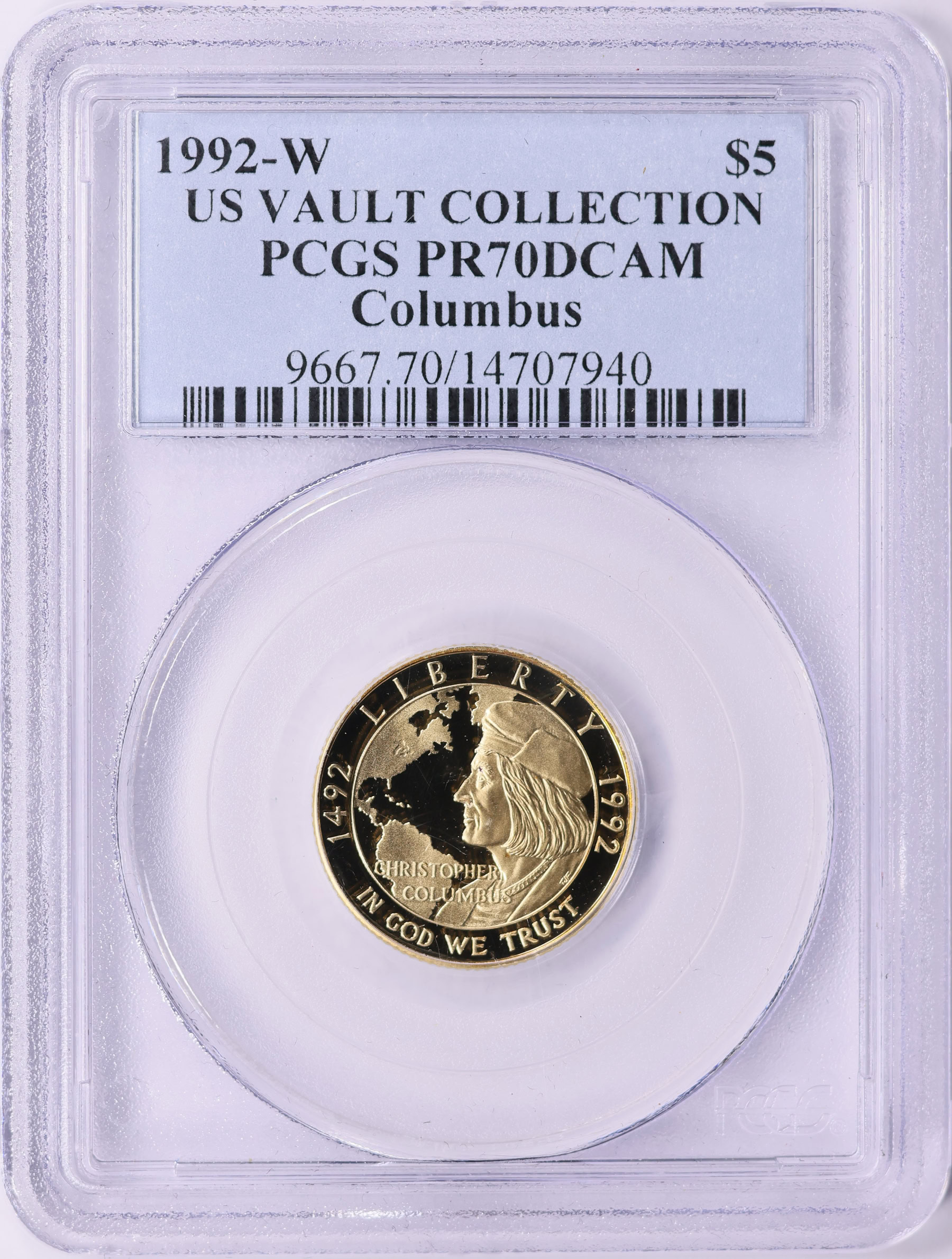 1992-W Christopher Columbus Quincentenary Gold $5 PCGS Proof-70 DCAM ...