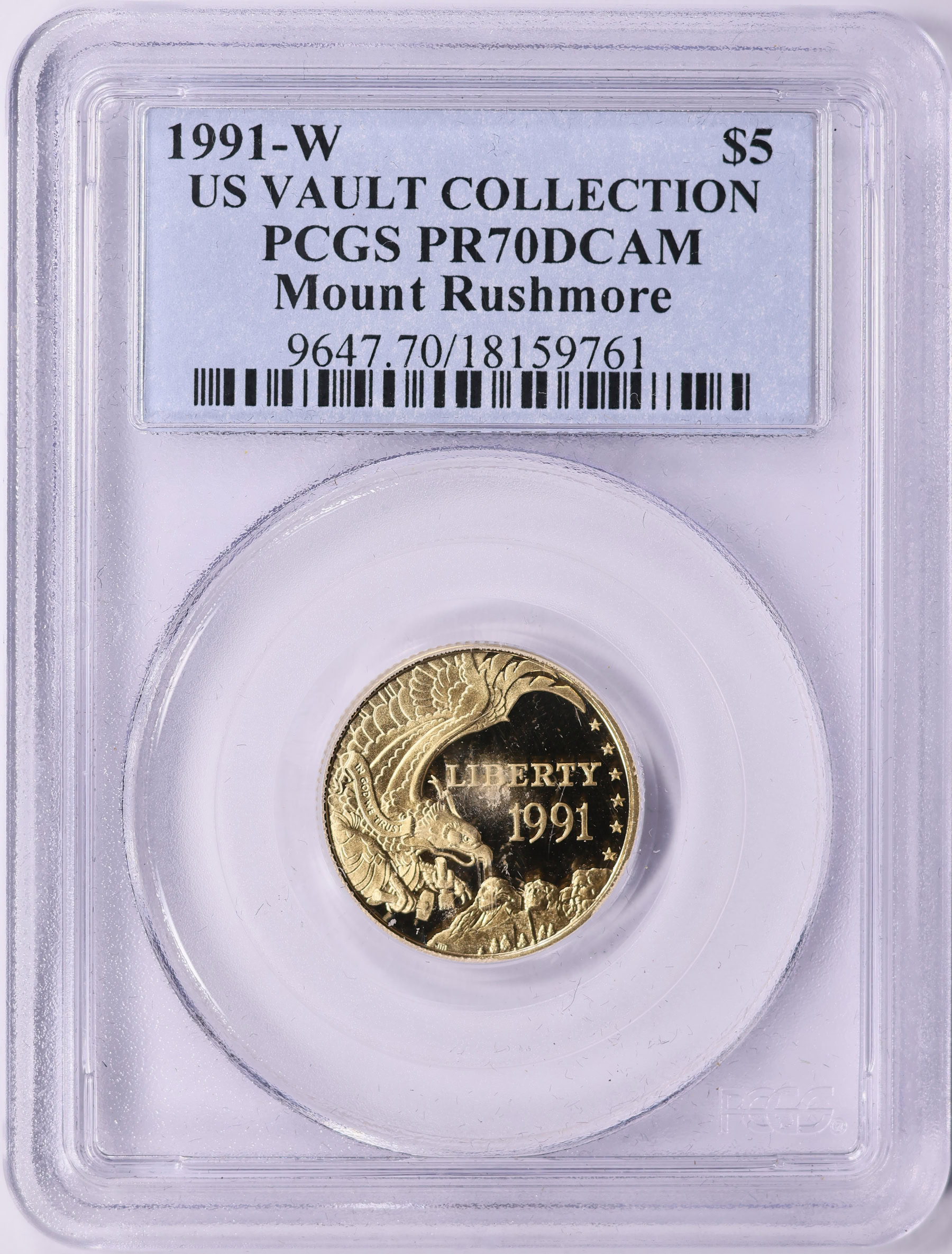 1991-W Mount Rushmore Golden Anniversary Gold $5 PCGS Proof-70 DCAM (US ...