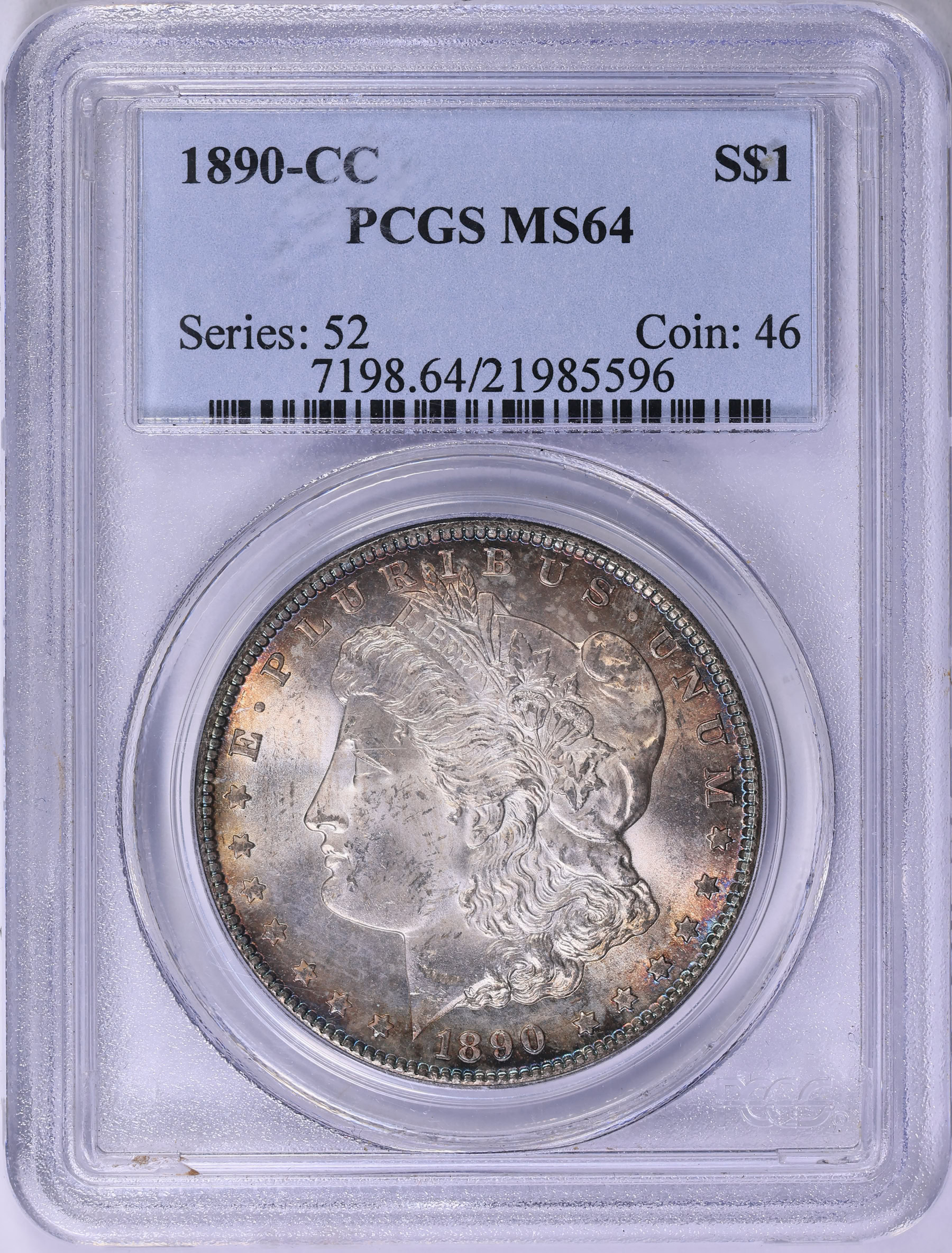 1890-CC Morgan Silver Dollar PCGS MS-64 (Toned) (Item 1898285) | GreatCollections Coin Auctions