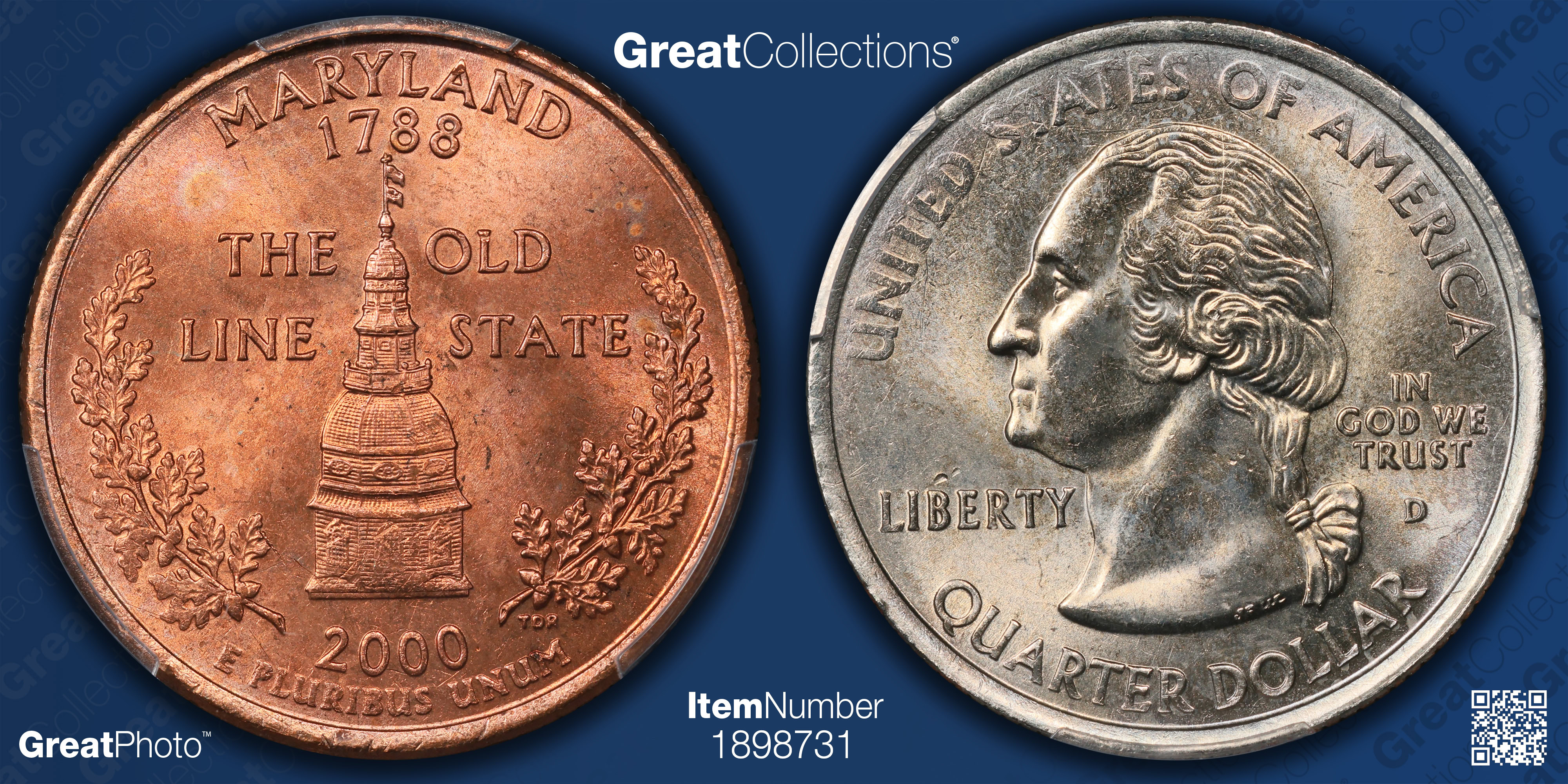 Mint Error 2000-D State Quarter Maryland Reverse Clad Layer Missing ...