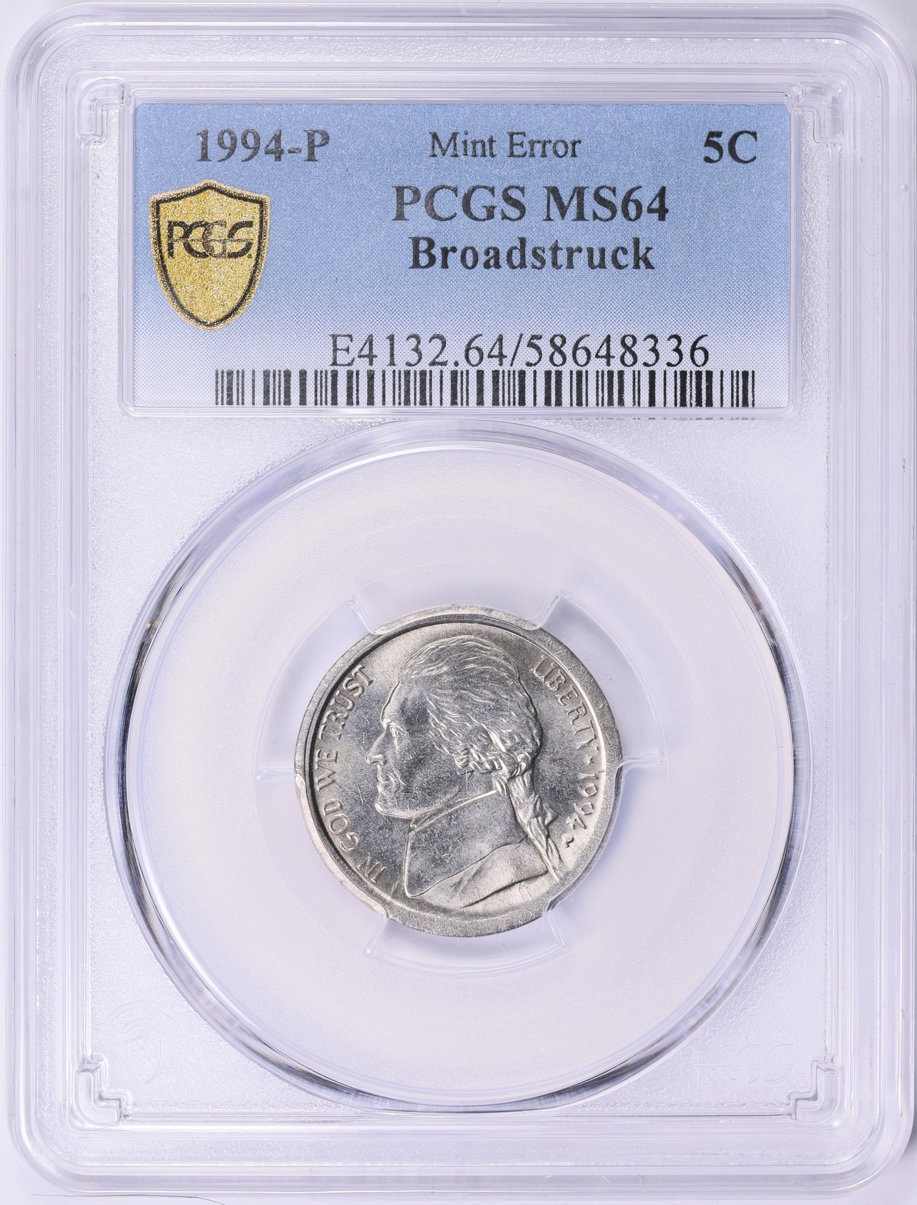Mint Error 1994-P Jefferson Nickel Broadstruck PCGS MS-64 | PCGS Cert ...