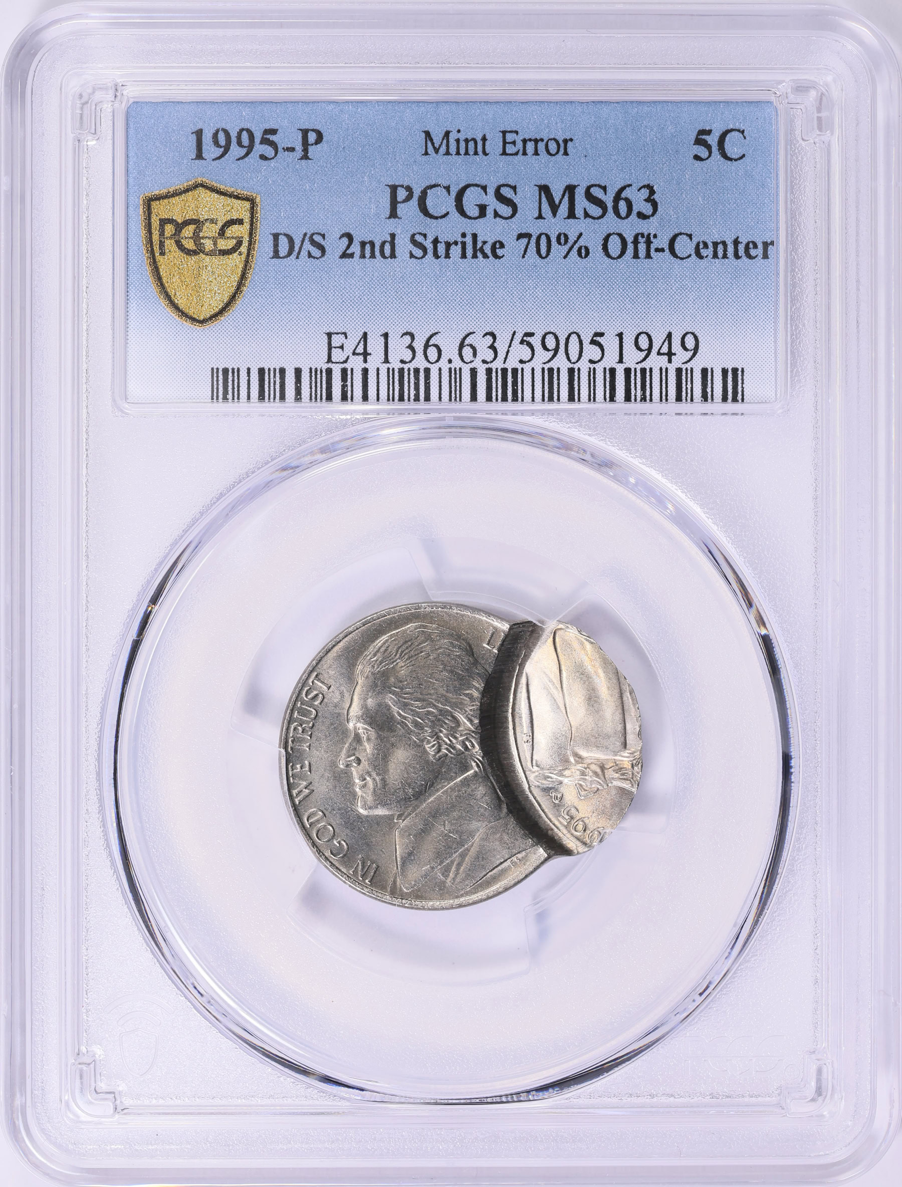 Mint Error 1995-P Jefferson Nickel Double Struck, Second Strike 70% Off ...