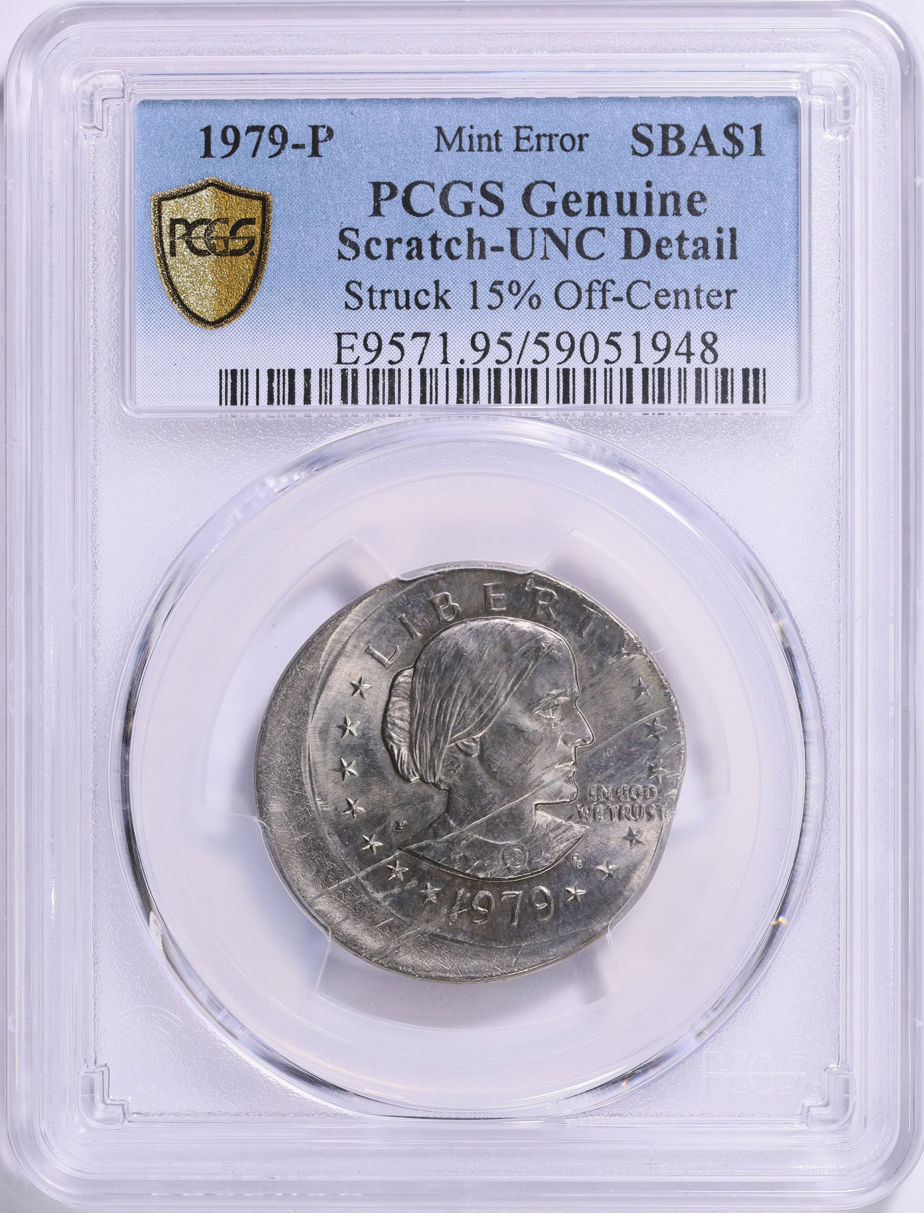 Mint Error 1979-P Susan B. Anthony Dollar Struck 15% Off Center PCGS ...
